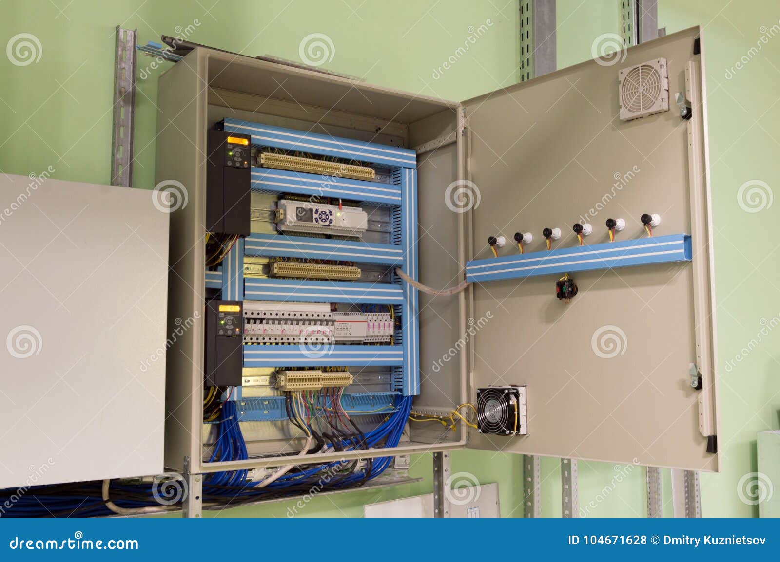 Opened Ventilation System Control Box on the Wall of the Industrial ...