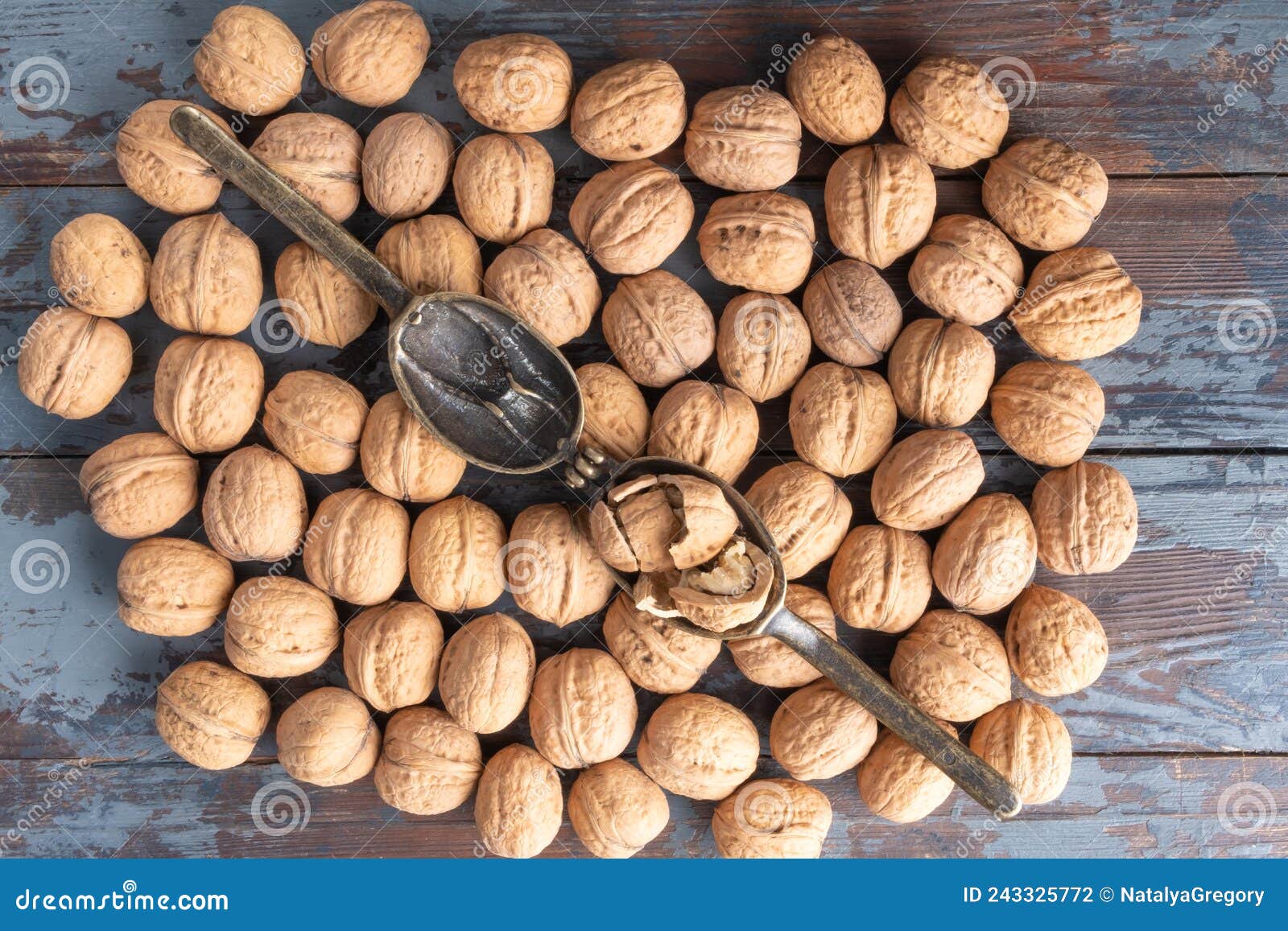 Opened Vintage Bronze Nutcracker with Cracked Walnut Inside on a ...