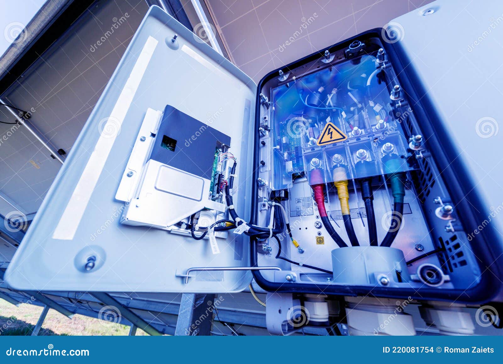 Opened Voltage Inverter at the Back Side of Solar Panel Stock Photo ...