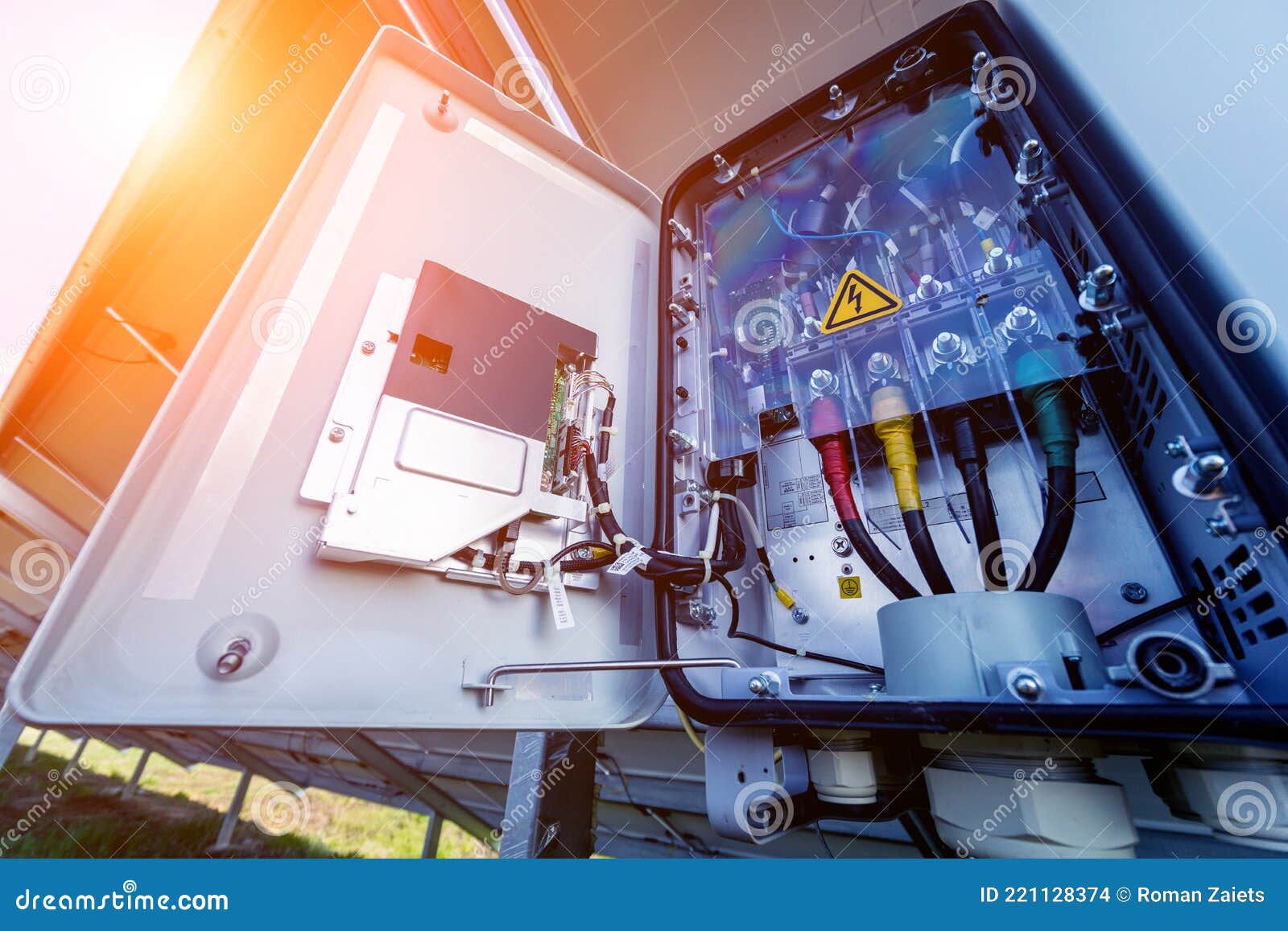 Opened Voltage Inverter at the Back Side of Solar Panel Stock Photo ...
