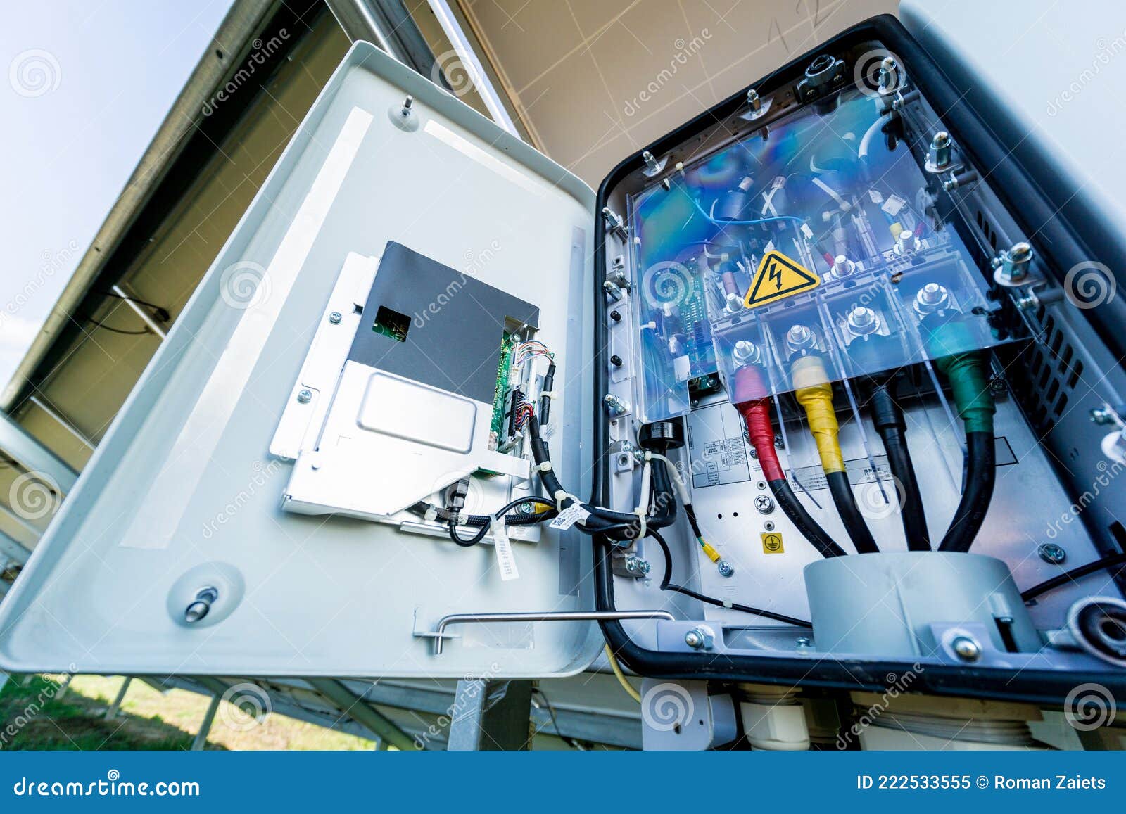 Opened Voltage Inverter at the Back Side of Solar Panel Stock Image ...