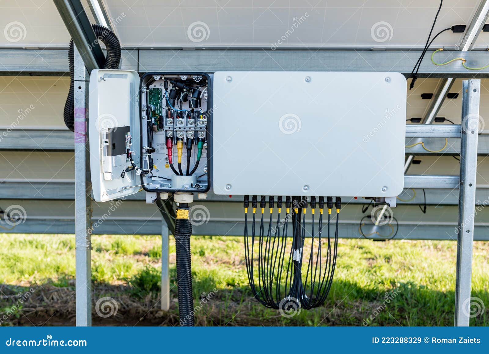Opened Voltage Inverter at the Back Side of Solar Panel Stock Image ...