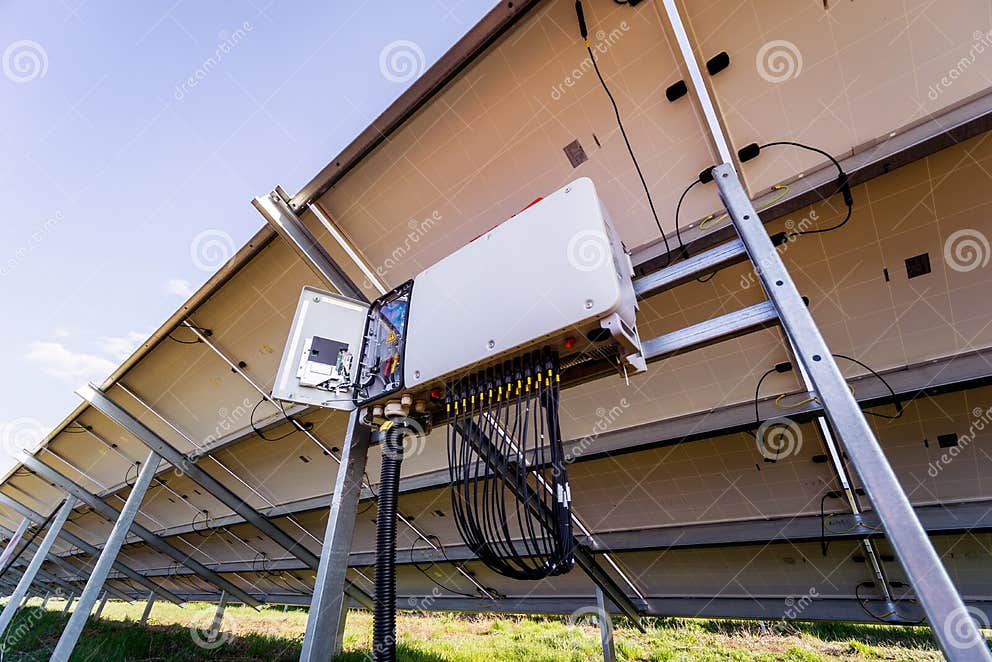 Opened Voltage Inverter at the Back Side of Solar Panel Stock Image ...