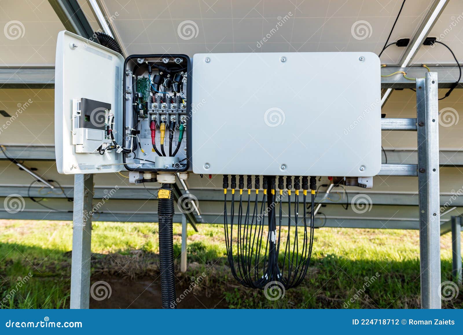 Opened Voltage Inverter at the Back Side of Solar Panel Stock Photo ...