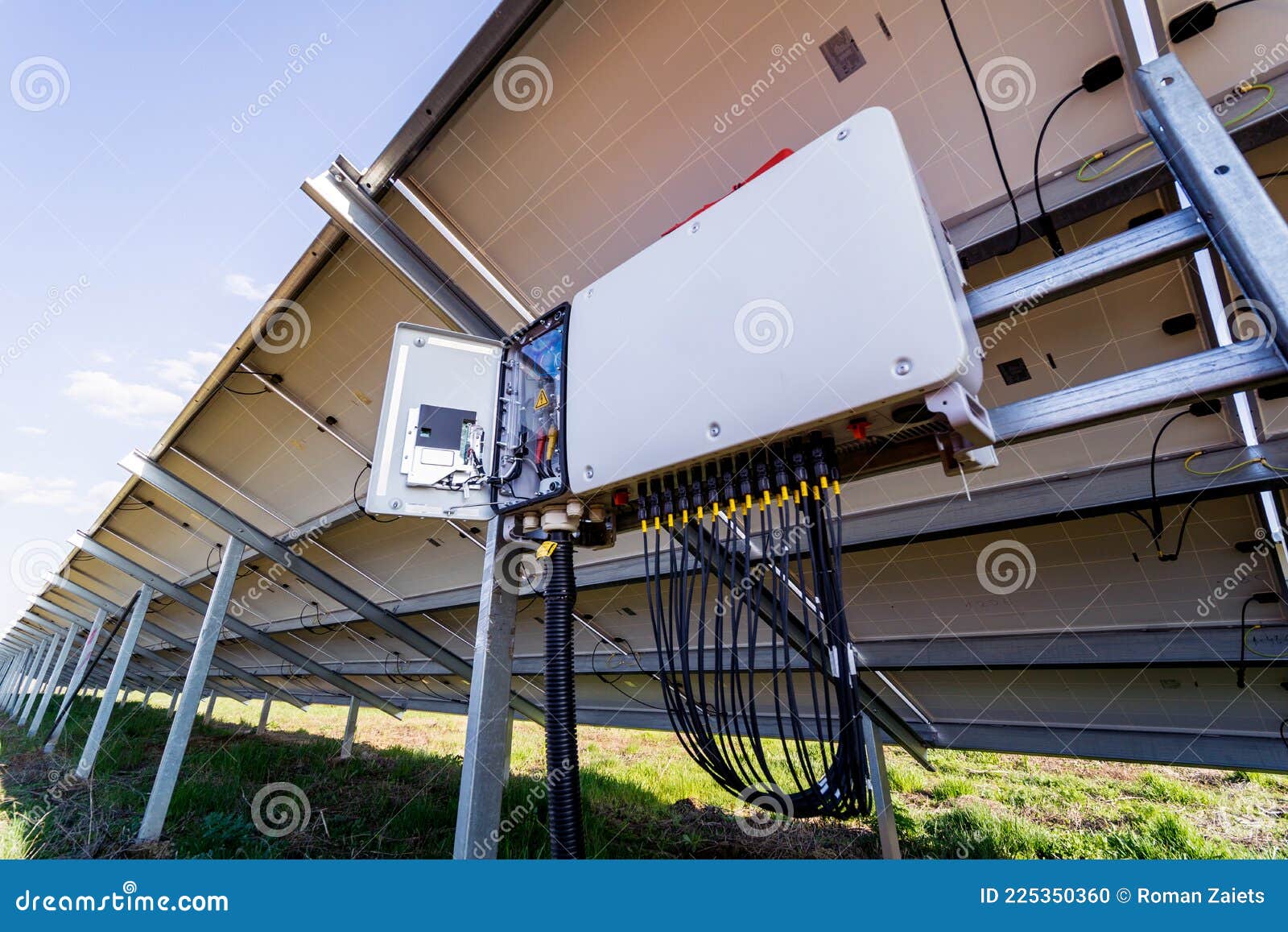 Opened Voltage Inverter at the Back Side of Solar Panel Stock Photo ...