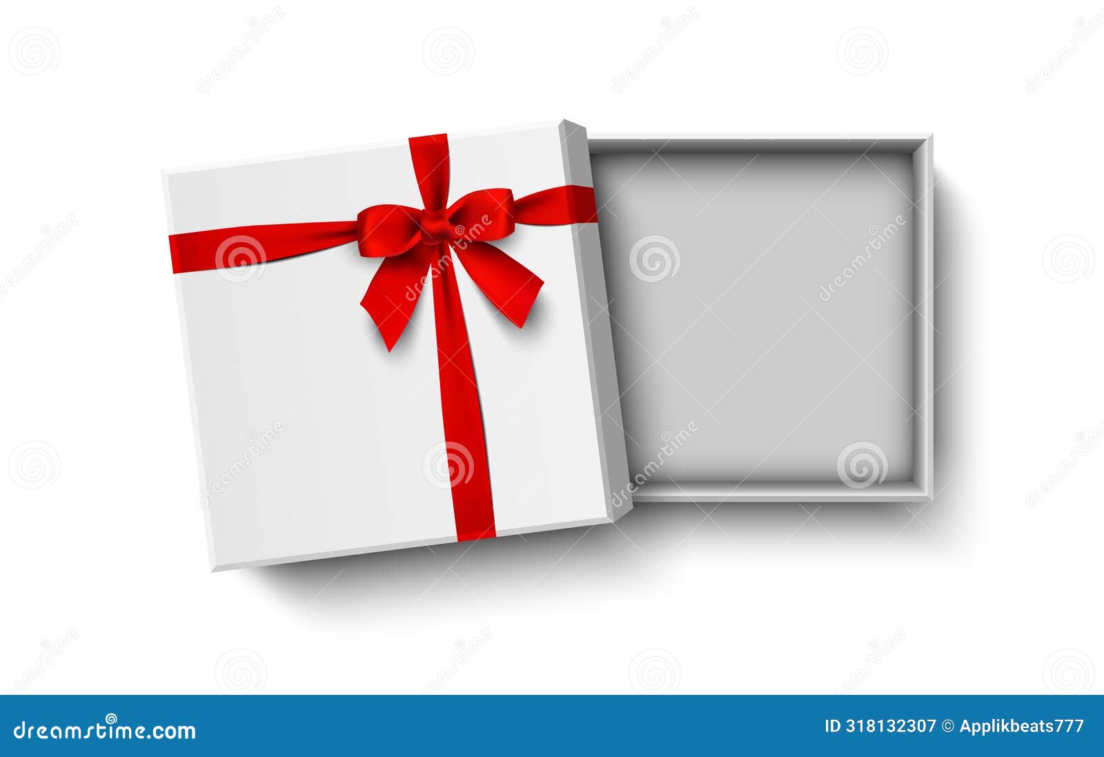 Opened White Gift Box with Red Bow Isolated on White Background, Vector ...