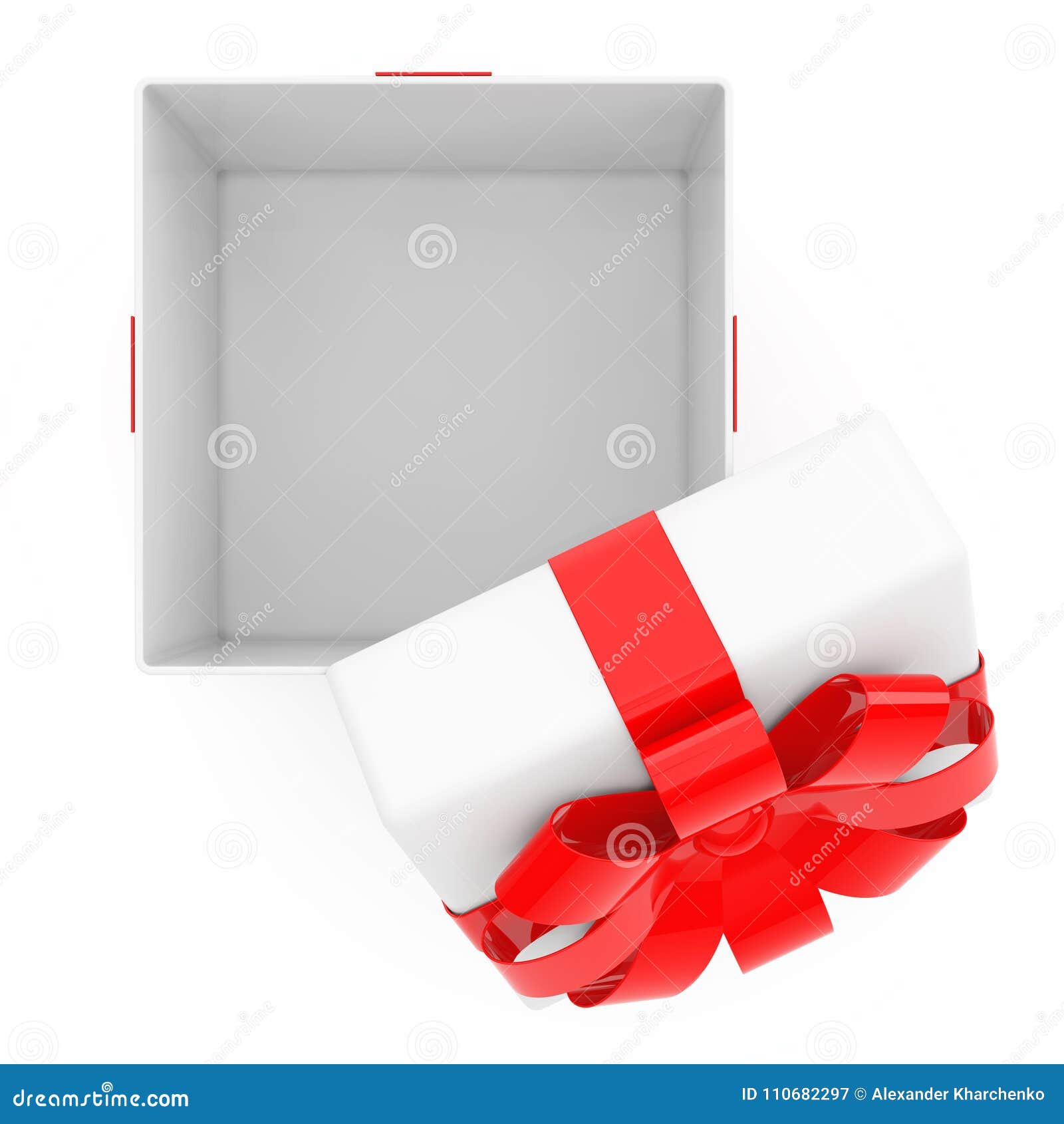 Opened White Gift Box with Red Ribbon Top View. 3d Rendering Stock ...