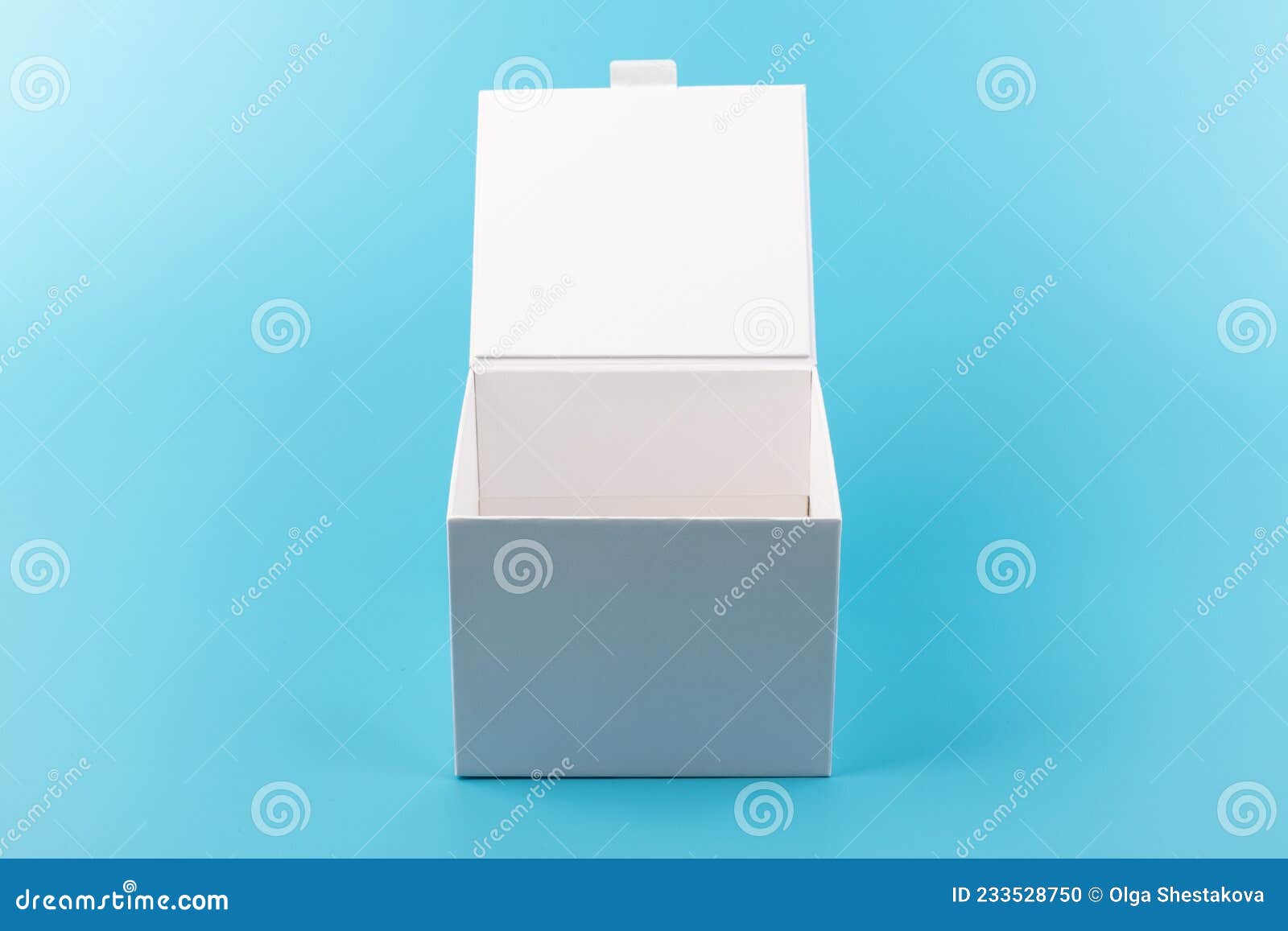 Opened White Paper Cube Box on a Blue Background Stock Photo - Image of clean, horizontal: 233528750