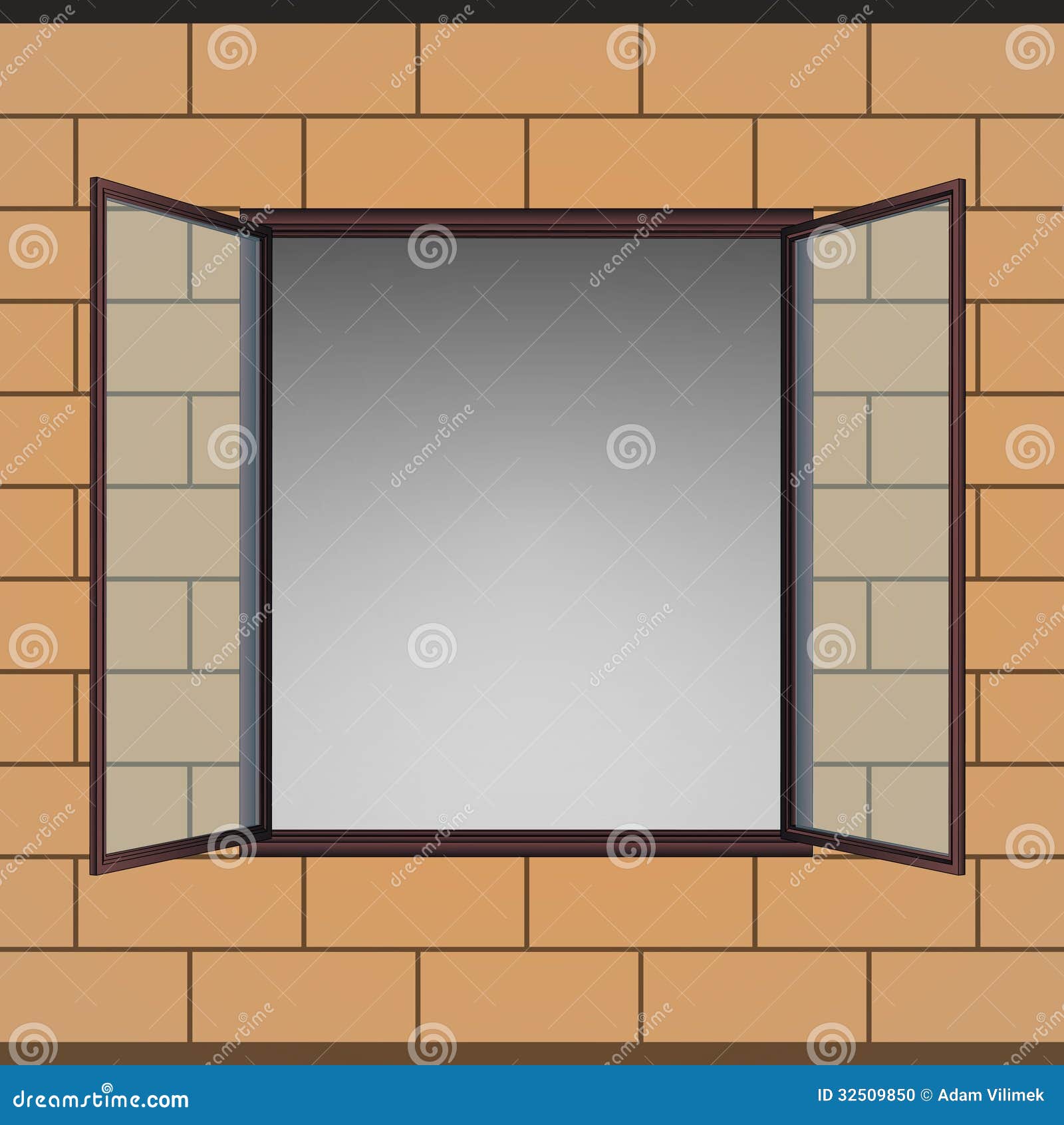Opened Window in Brick Facade Drawing Stock Illustration - Illustration ...