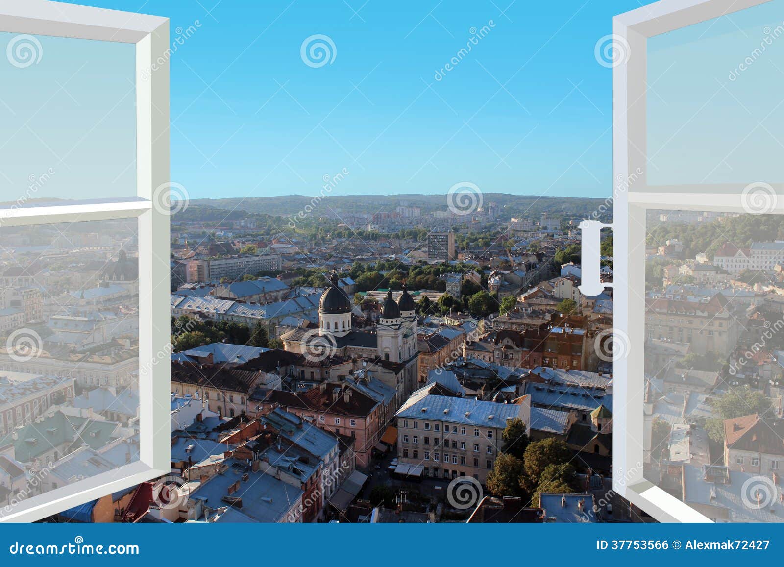 Opened Window To the Roofs of City Stock Photo - Image of heaven, glass ...