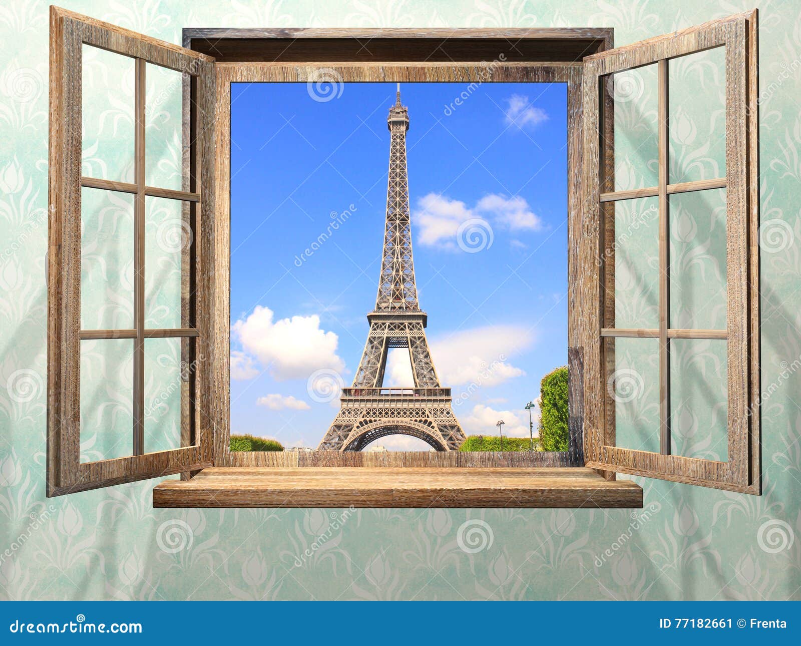 Opened Wooden Window and View on Eiffel Tower, Paris Stock Image ... Opened Wooden Window and View on Eiffel Tower, Paris Stock Image ...