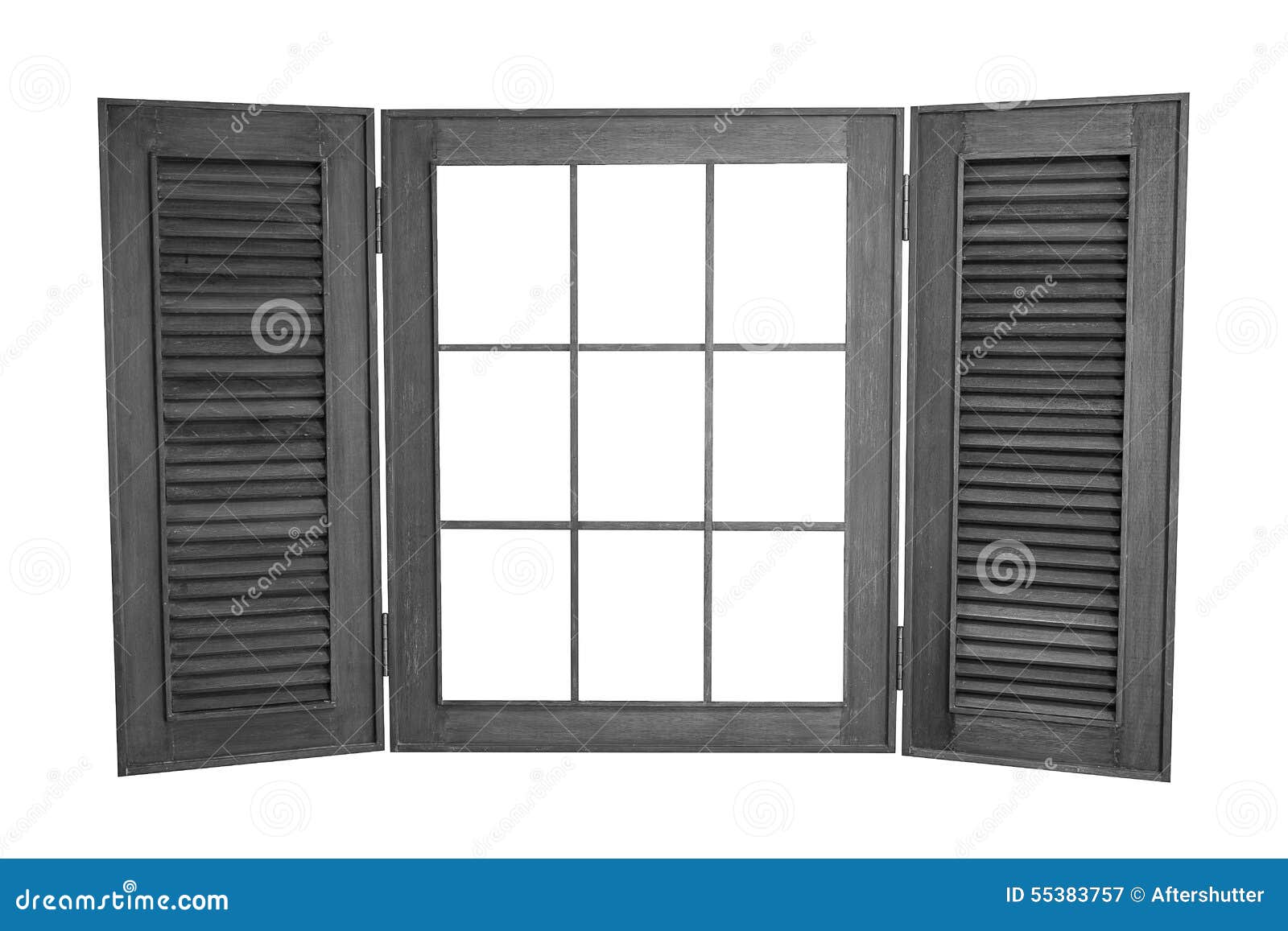 Opened Wooden Window on White Background, with Copy Spa Stock Image ...