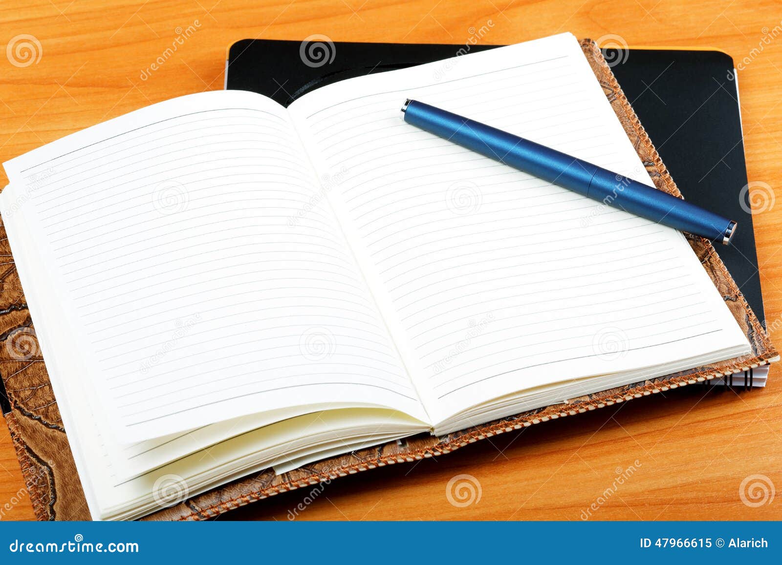 The Opened Writing-book in a Leather Cover Stock Image - Image of pens ...