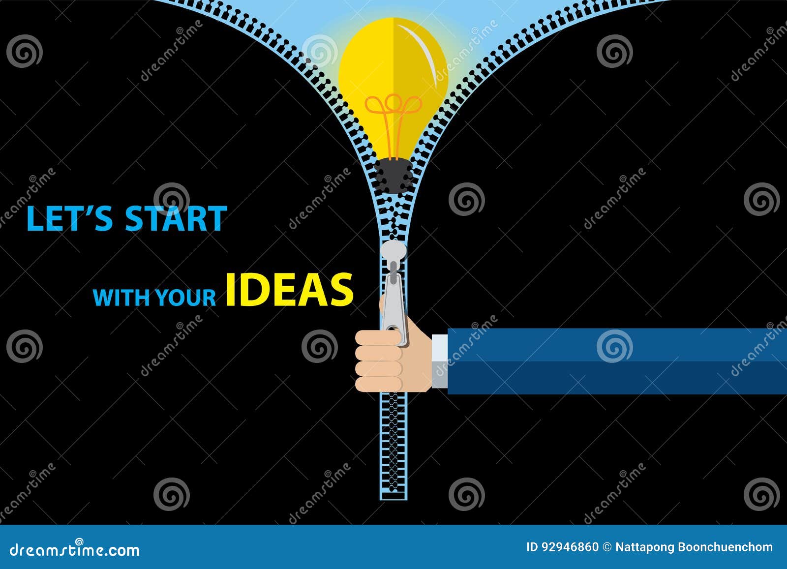 Opened Zip Revealing An Idea With Hand Vector Illustration ...