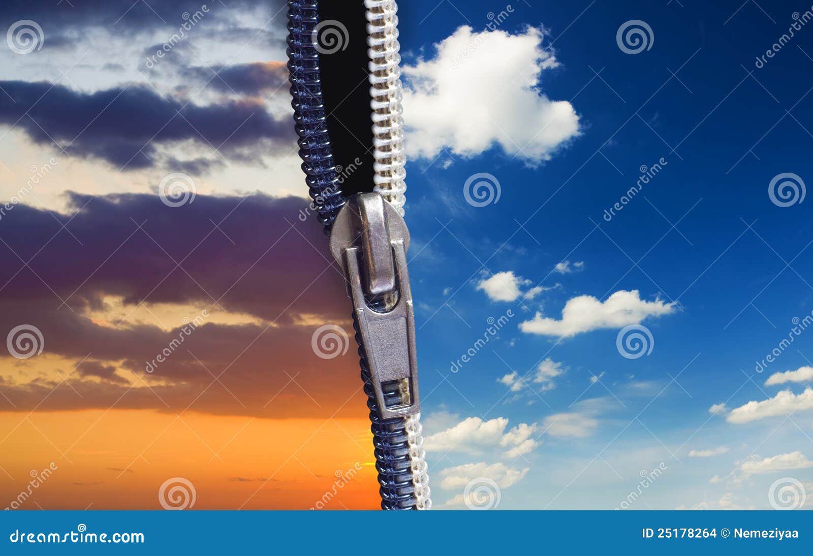 Opened zipper revealing stock photo. Image of sunset - 25178264