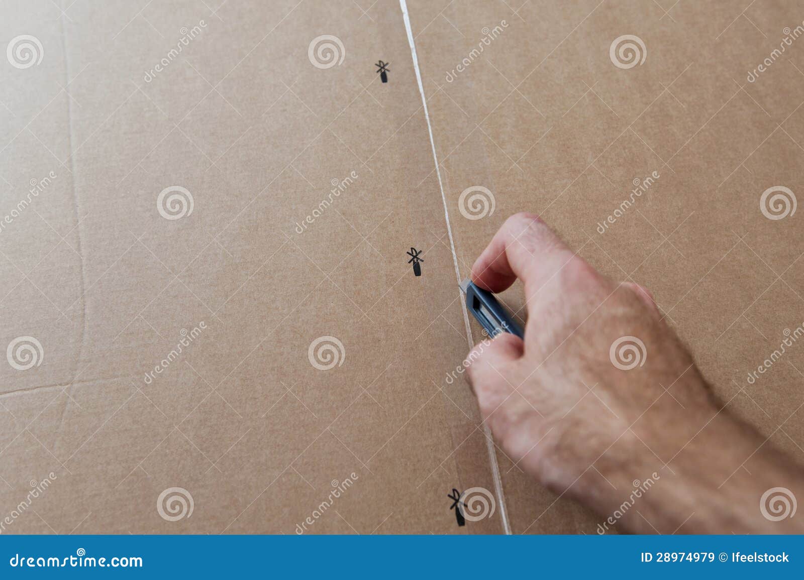 Opening a cardboard box stock image. Image of adult, floor - 28974979