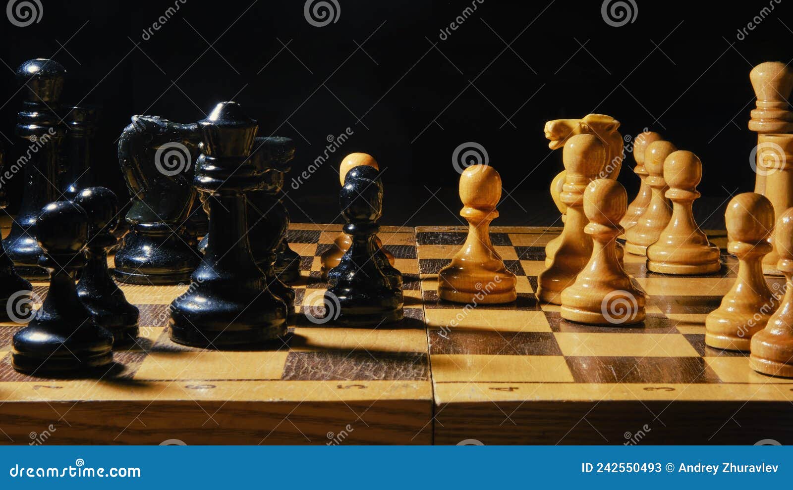The Opening of the Chess Game French Defense, Black Background Stock ...