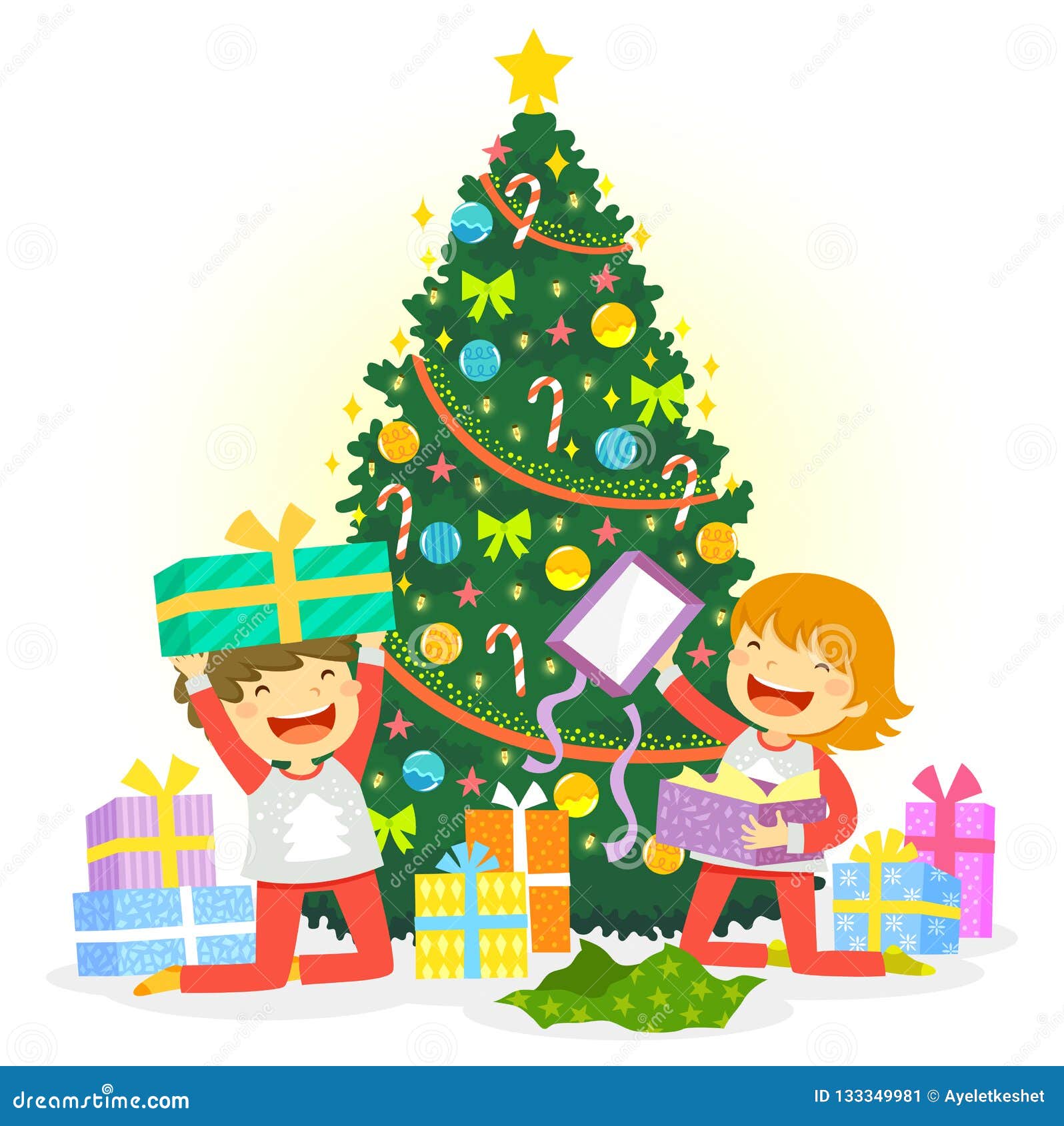 Opening Christmas Presents stock vector. Illustration of kids - 133349981