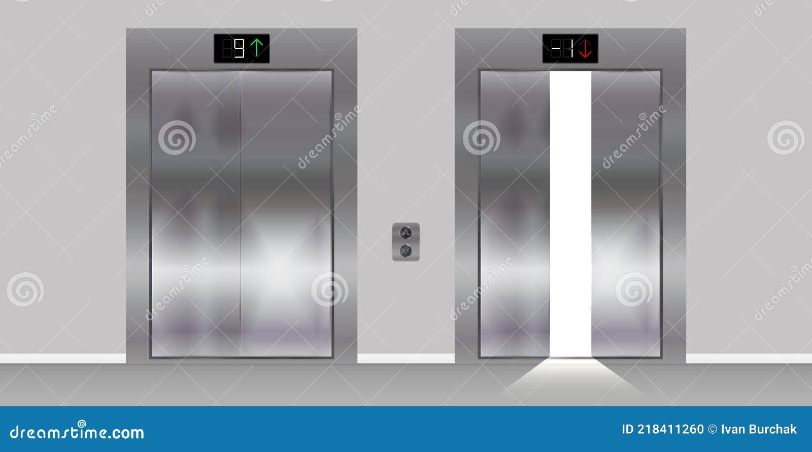 Elevator Doors And Buttons. Realistic Cargo And Passenger Lift With ...