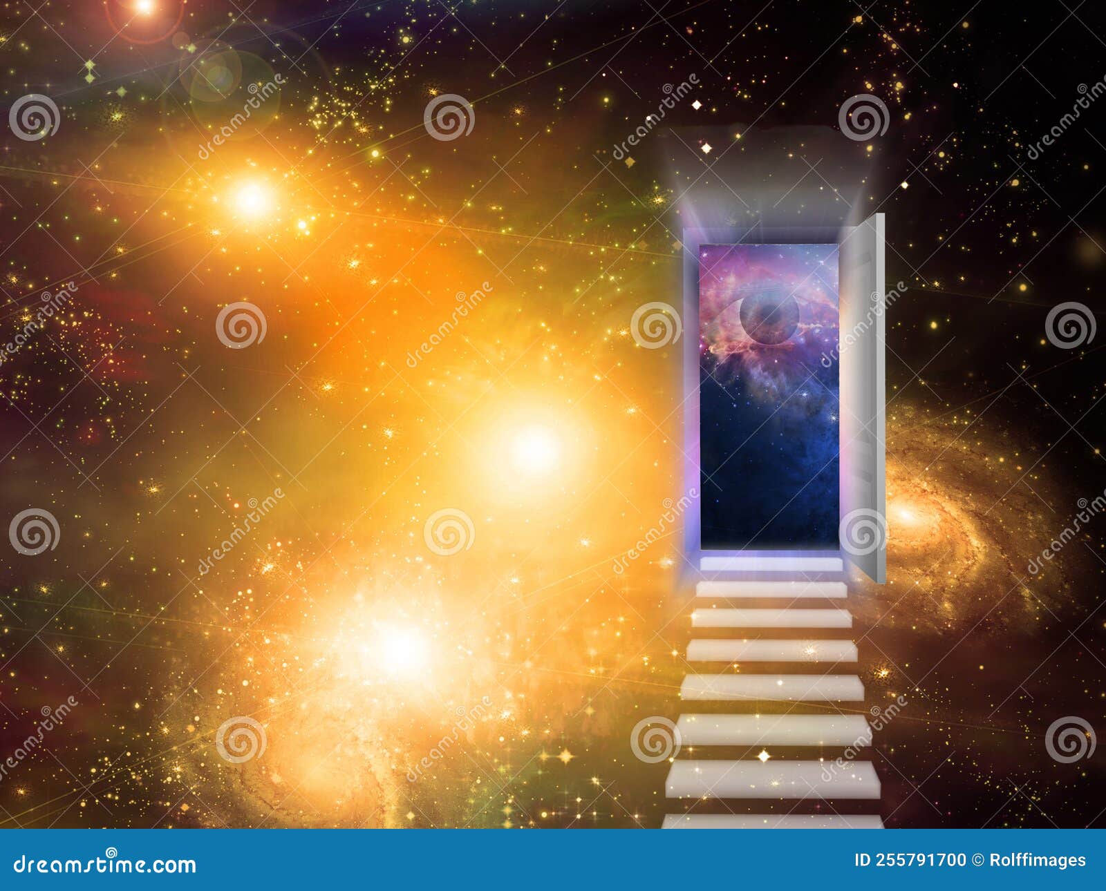Opening Door in Space stock illustration. Illustration of dream - 255791700