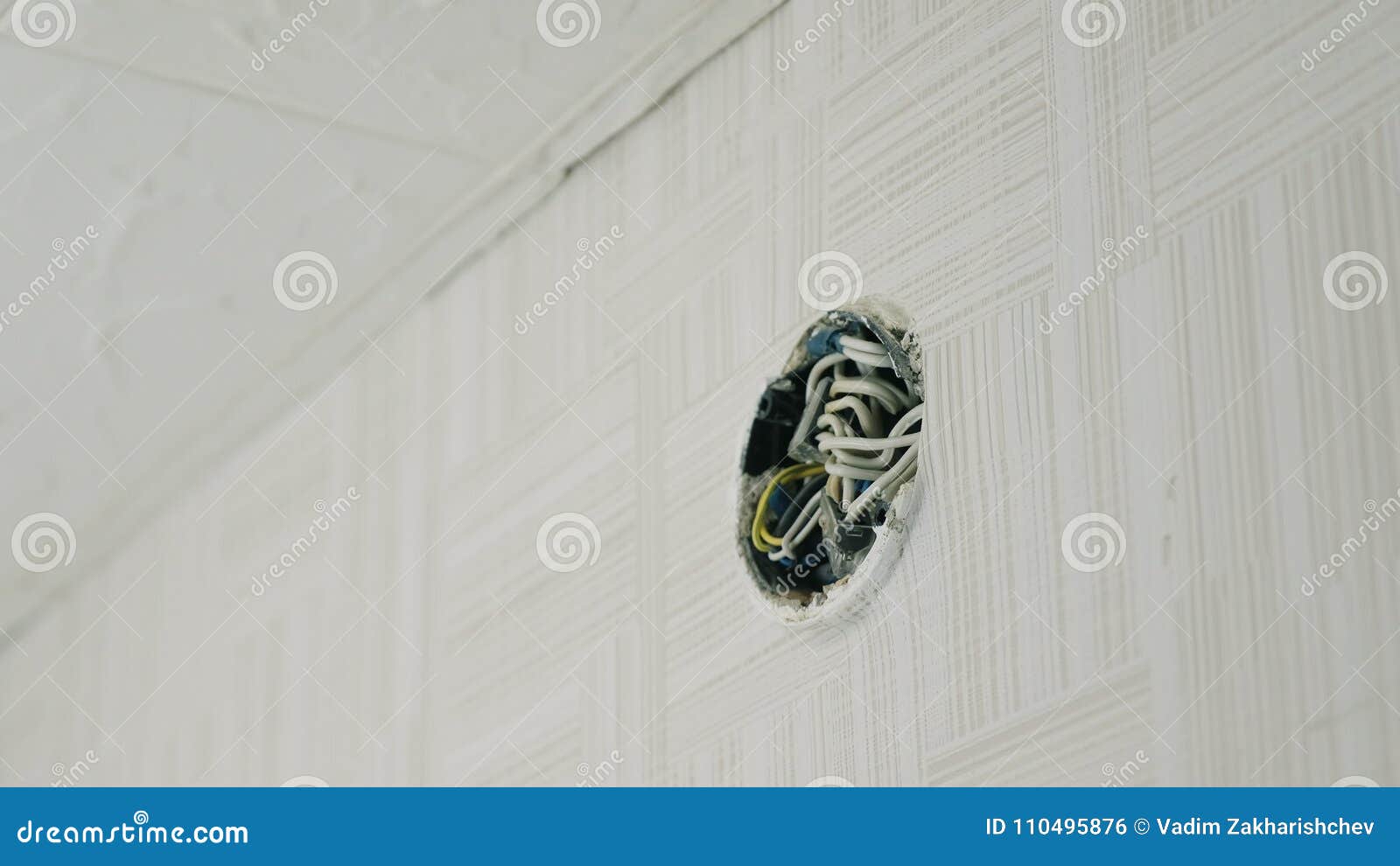 Opening Electrical Junction Box on the Wall on the Ceiling. Stock ...