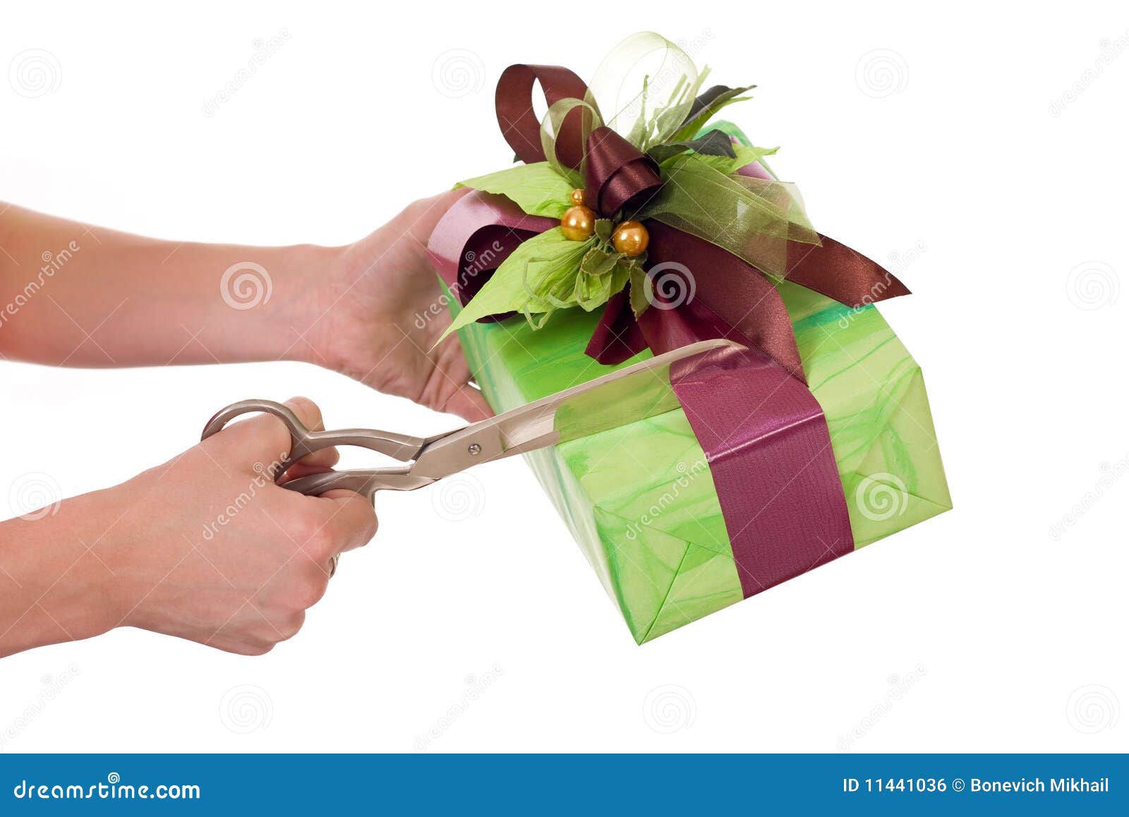 Opening gift stock photo. Image of cutting, white, hands - 11441036