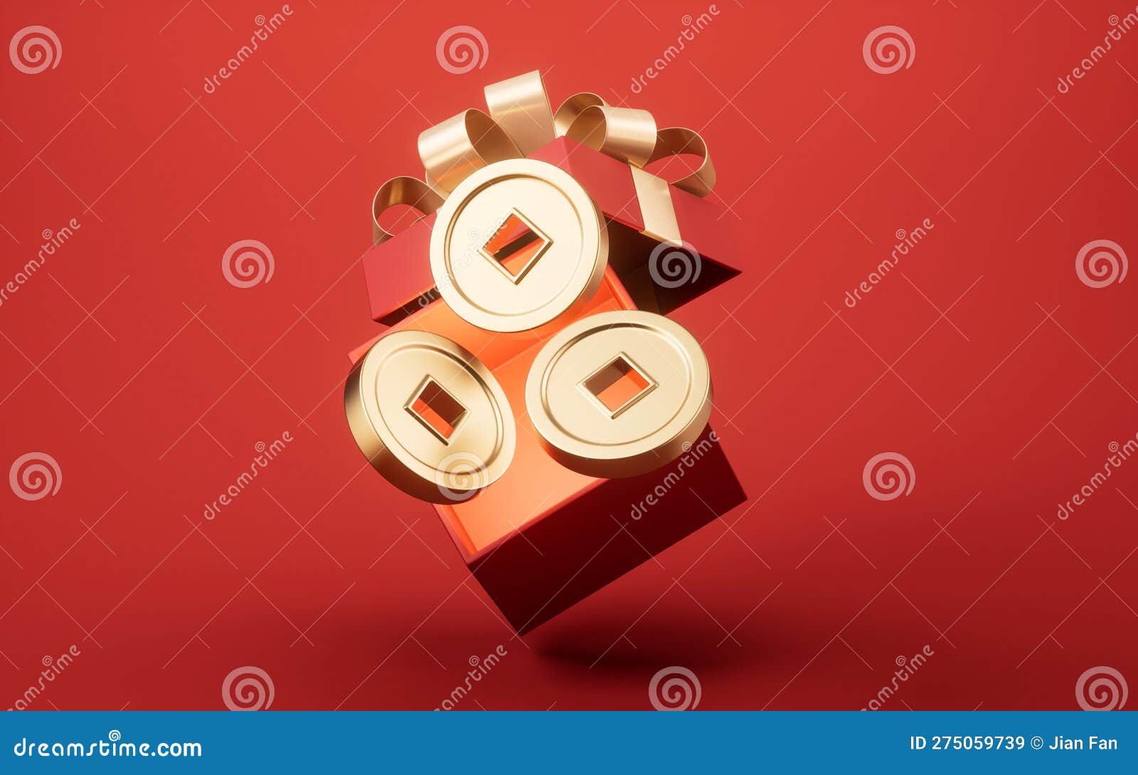 Opening Gift Box and Golden Coins, 3d Rendering Stock Illustration ...