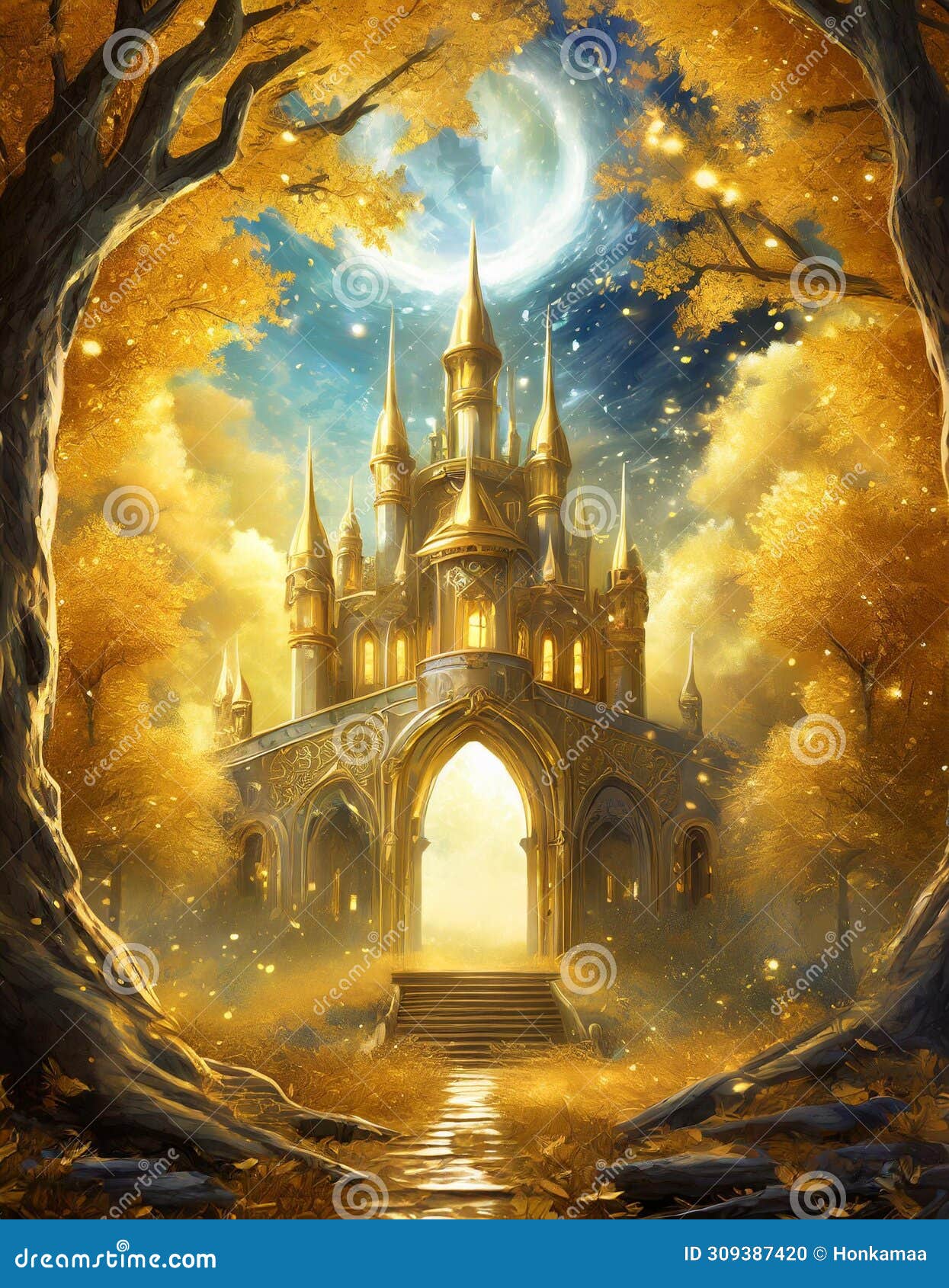 An Opening in the Golden Forest, Revealing a Magic Castle Stock ...