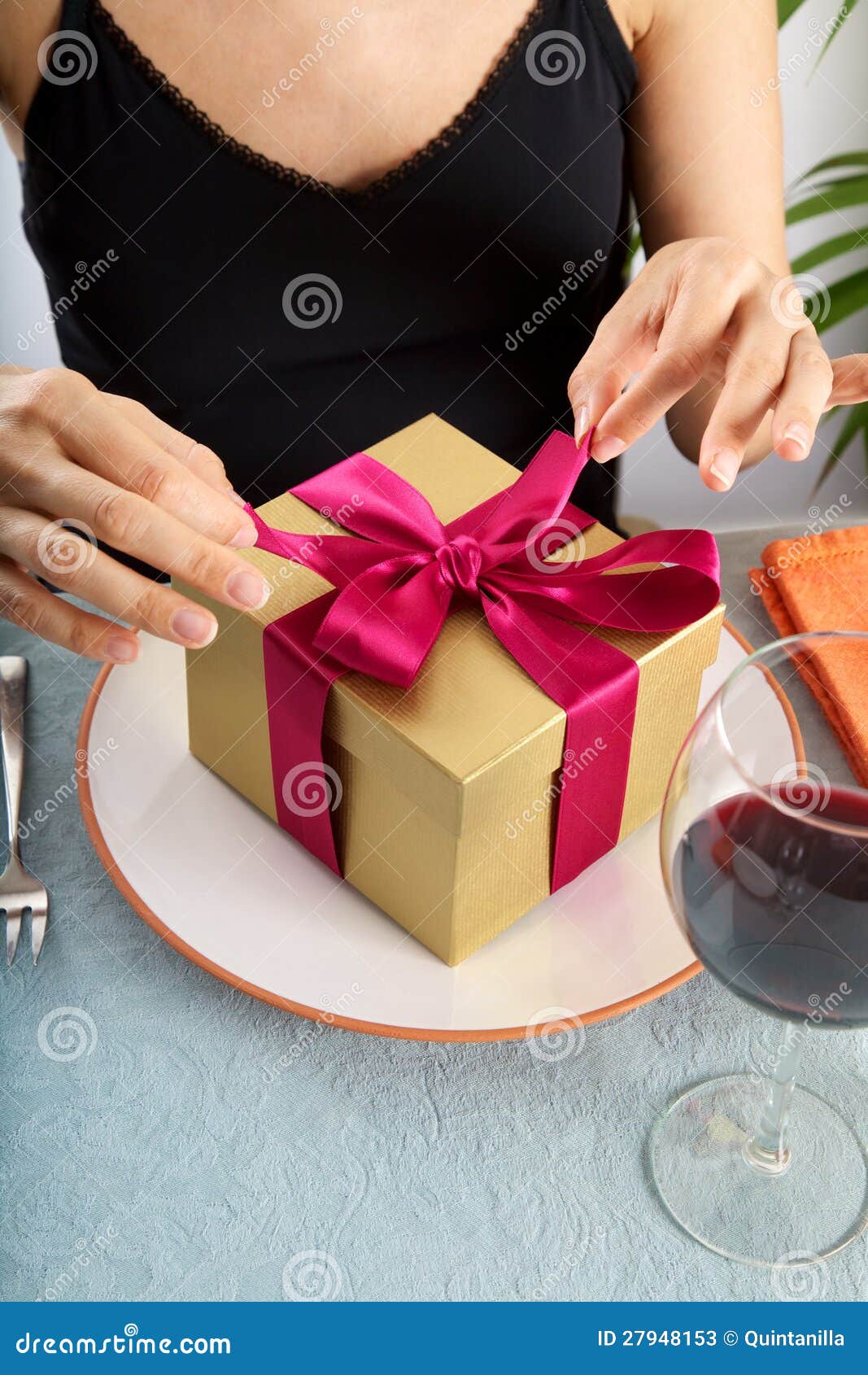 Opening A Golden Gift Package Stock Image - Image of detail, lifestyles ...
