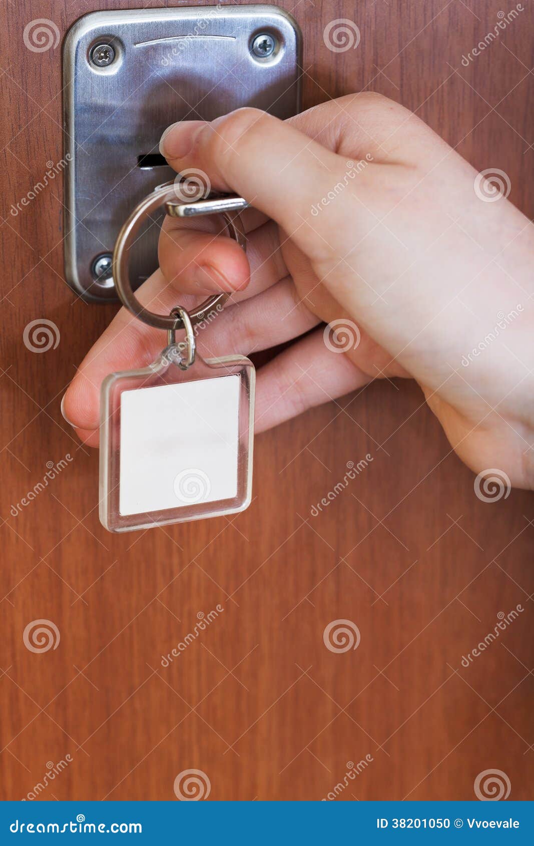 Opening House Door by Key with Blank Keychain Stock Photo - Image of ...