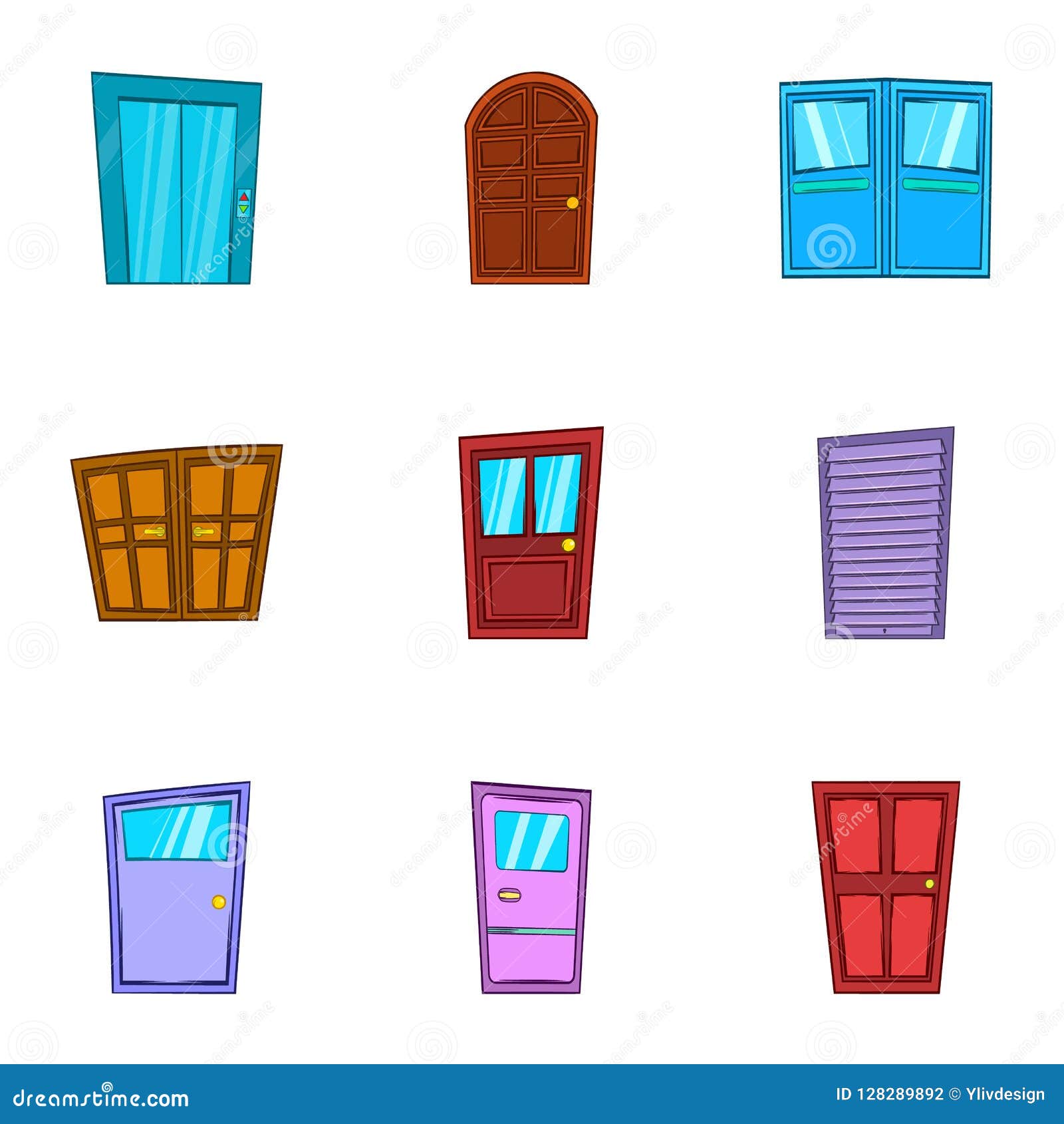 Opening Icons Set, Cartoon Style Stock Illustration - Illustration of ...