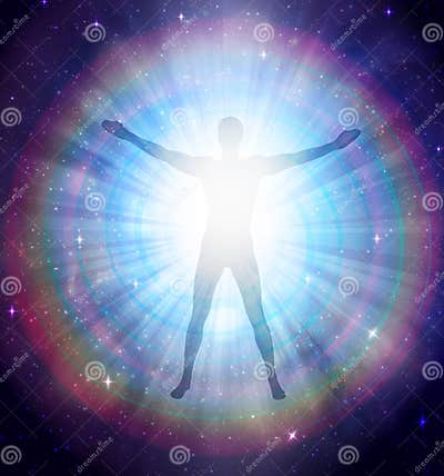 Man Universe, Meditation, Healing, Human Body Energy Beams Stock Image ...