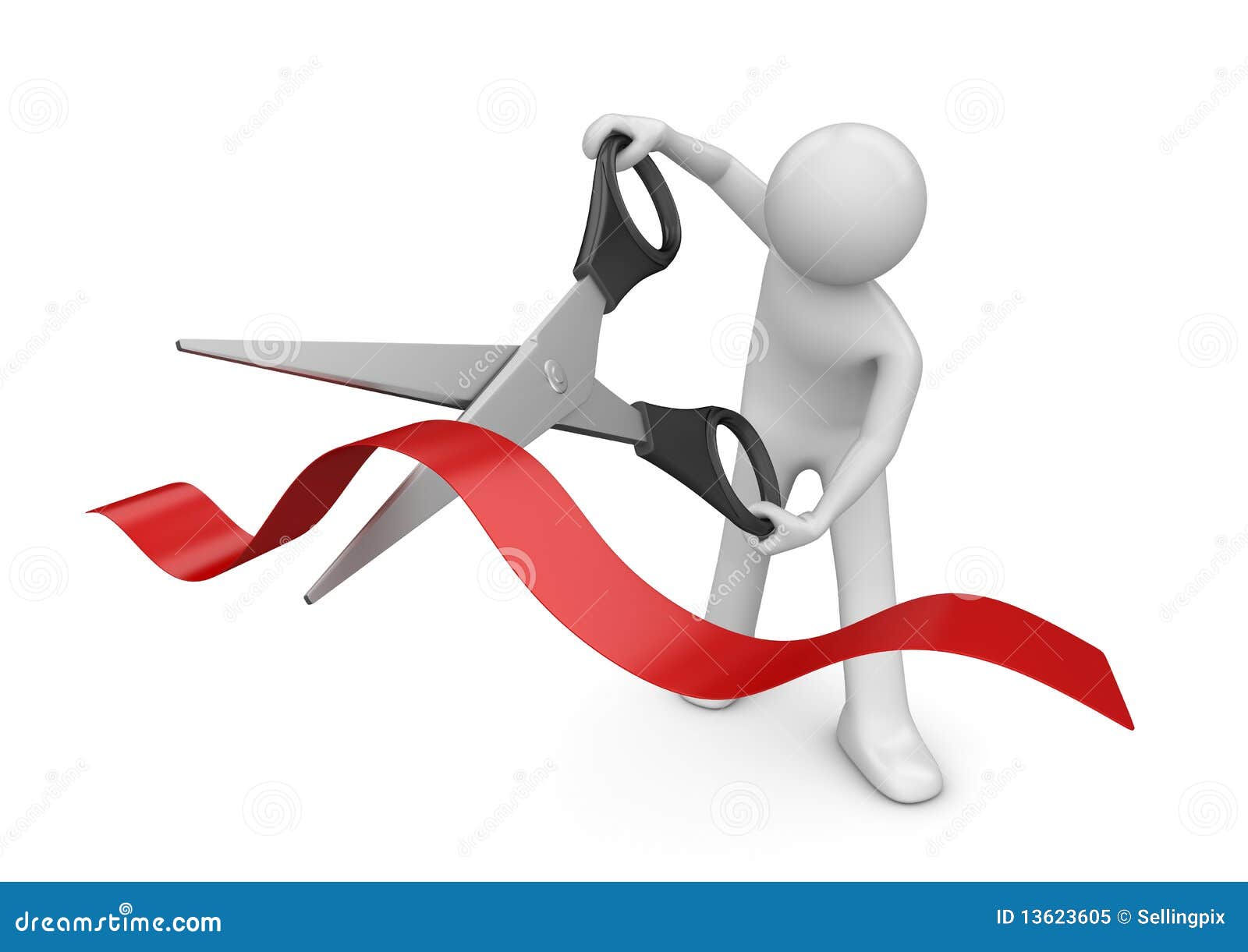 Opening: Man Cutting Red Stripe with Scissors Stock Illustration ...