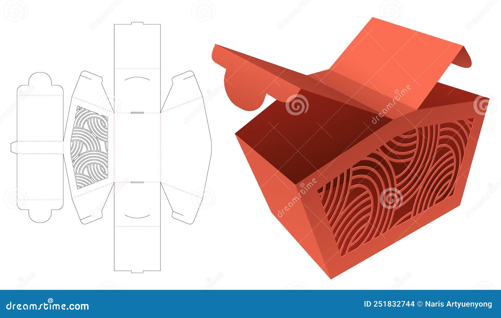 2 Opening Point Box with Curved Pattern Window Die Cut Template and 3D ...