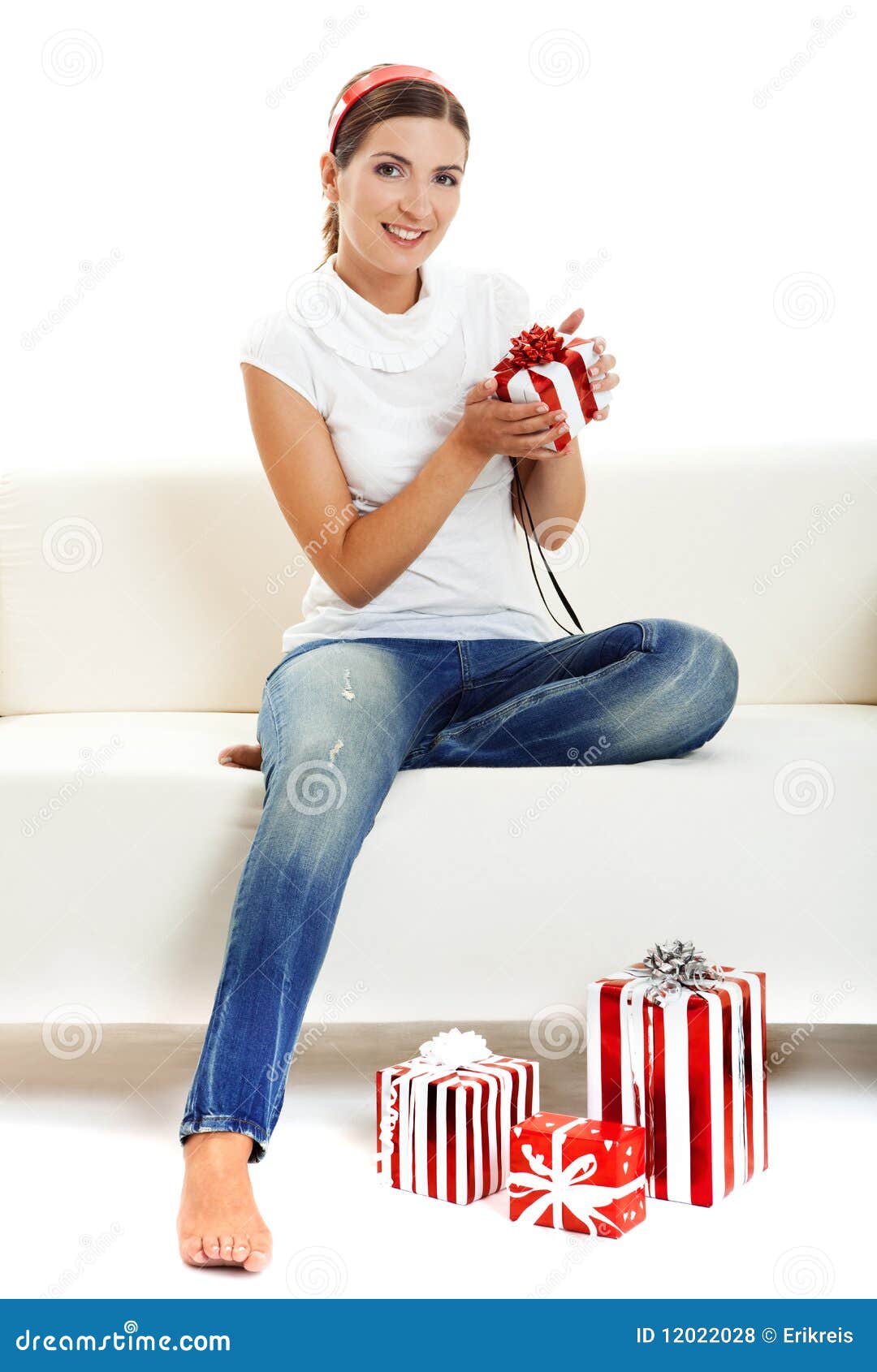 Opening the presents stock photo. Image of brunette, model - 12022028
