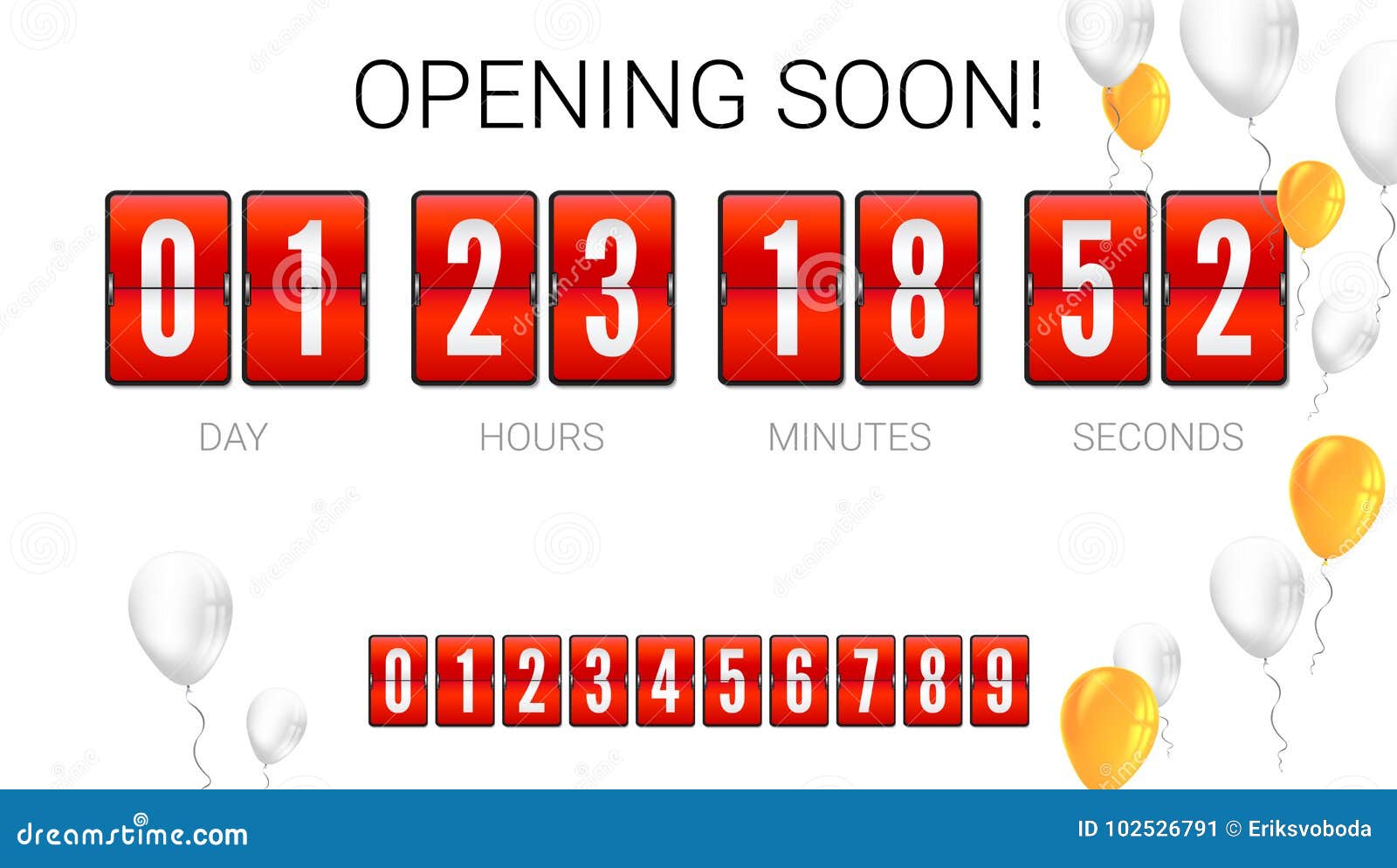 Opening Soon, Analog Flip Clock Timer, Card with Flying Up Inflatable ...