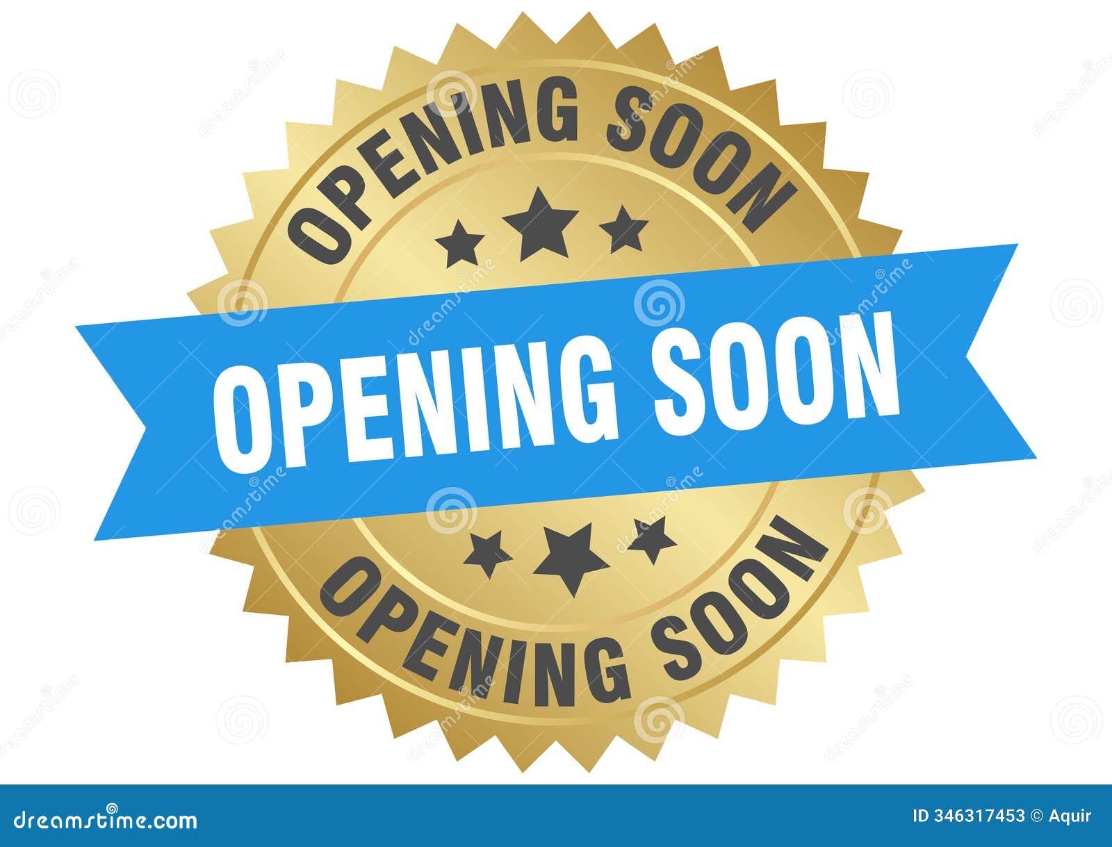 Opening Soon. Opening Soon Round Blue and Gold Label Isolated on ...