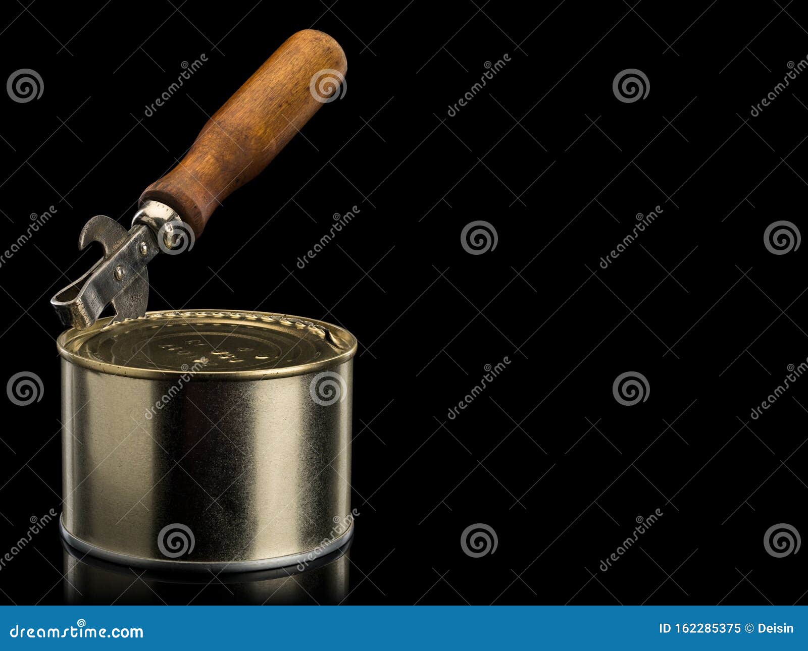 Opening of Tin Can by an Old Can Opener Stock Image - Image of close ...
