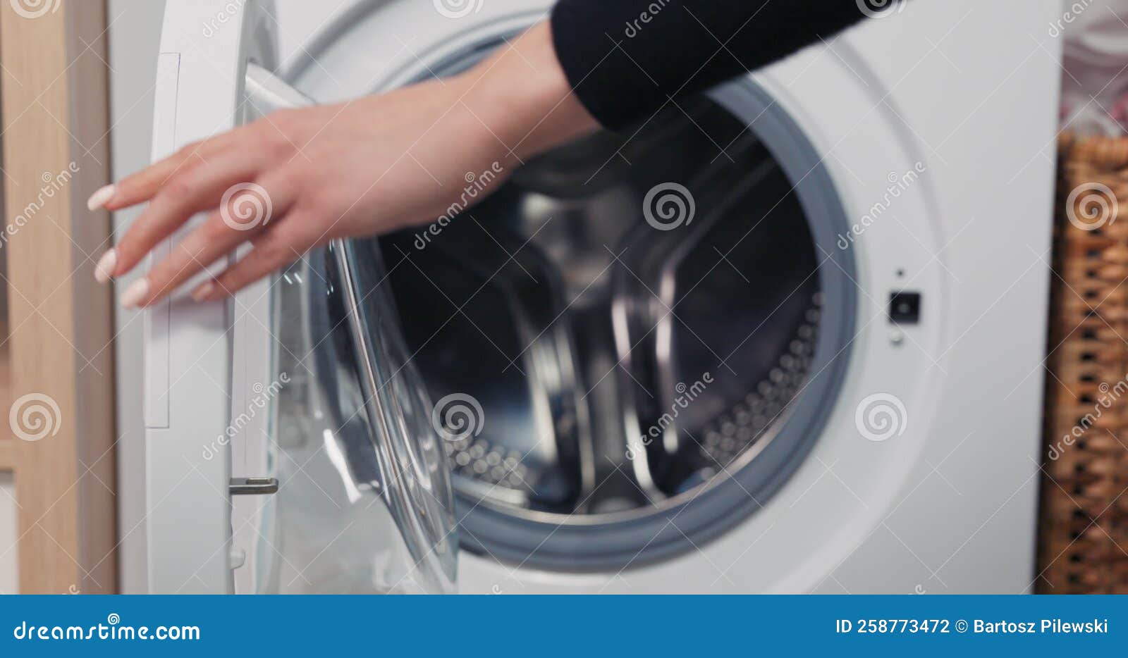 Opening the Washing Machine Door Stock Footage - Video of wood, laundry ...