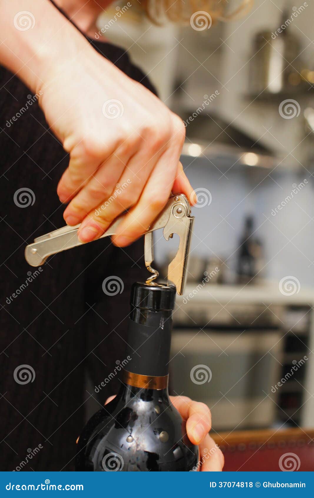 Opening a wine bottle stock photo. Image of opening, closeup - 37074818