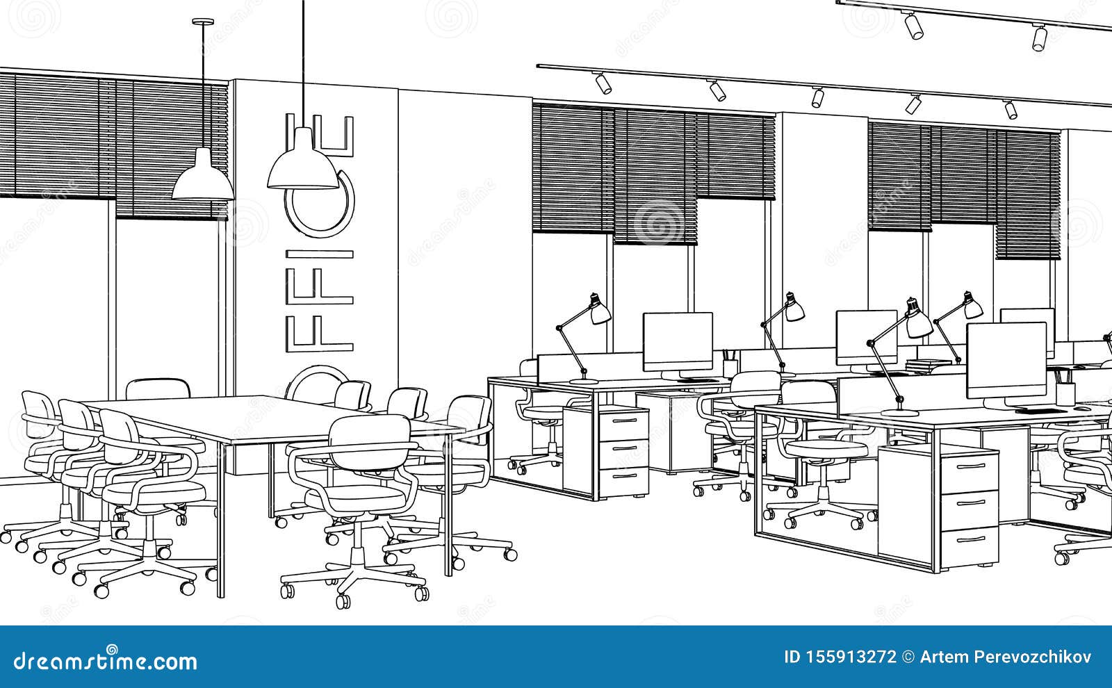 Openspace. Linear Sketch of the Interior Stock Vector - Illustration of ...