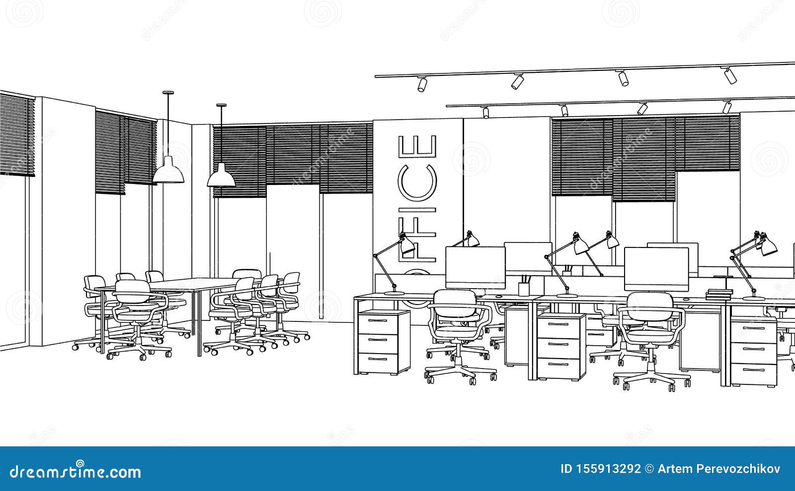 Openspace. Linear Sketch of the Interior Stock Vector - Illustration of ...
