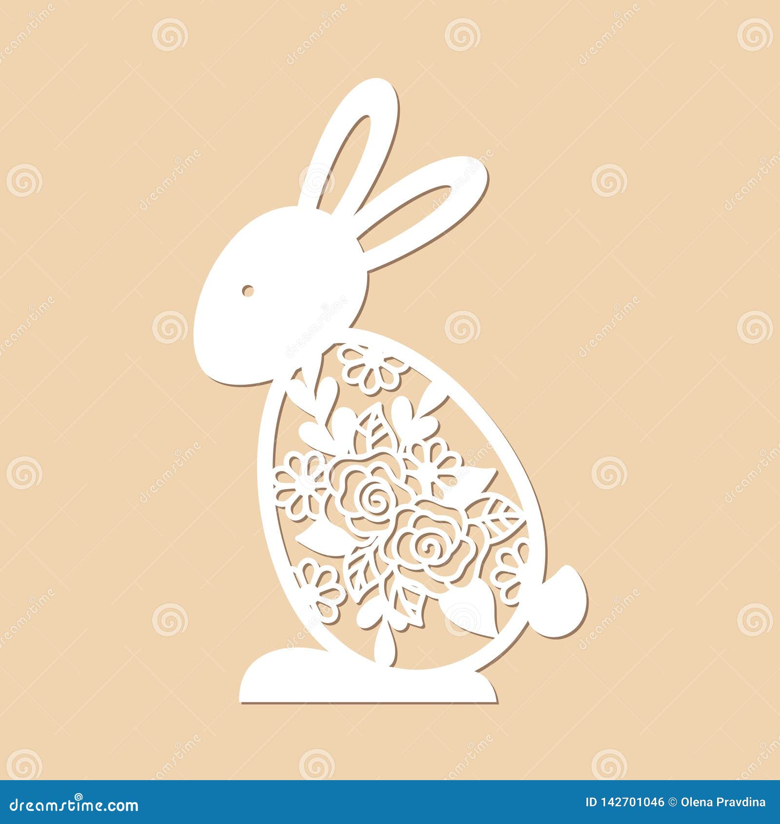 Openwork Easter Rabbit with Floral Pattern. Laser Cutting Template ...