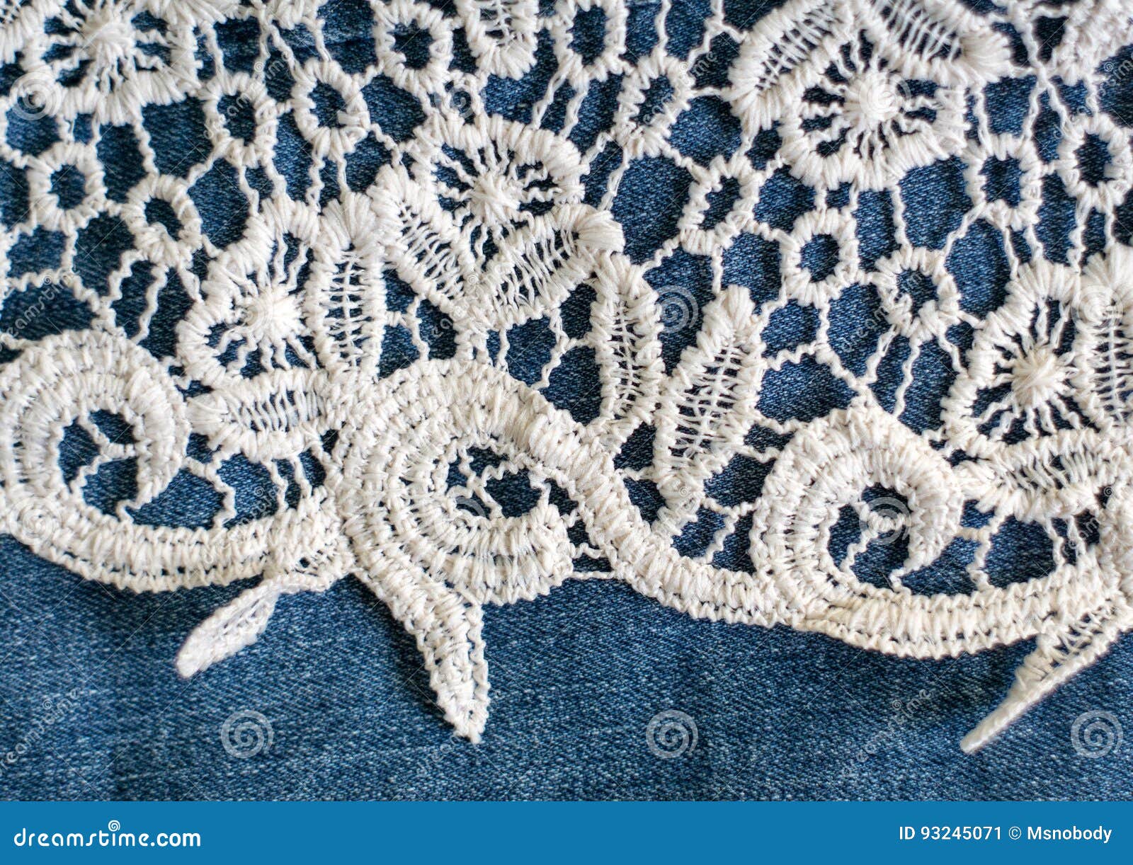 Openwork Fabric Lace Border on Denim Background Stock Image - Image of ...