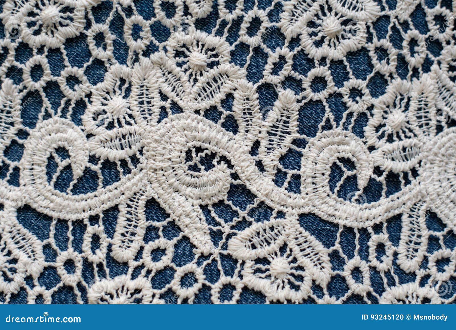Openwork Fabric Lace on Denim Background Stock Photo - Image of ...