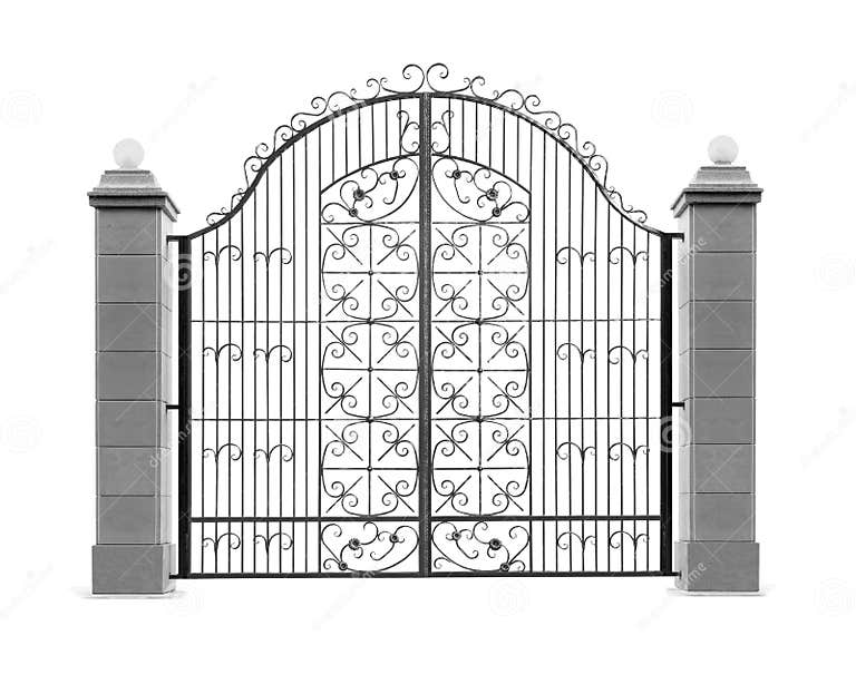 Openwork gate with columns stock photo. Image of barrier - 232984590