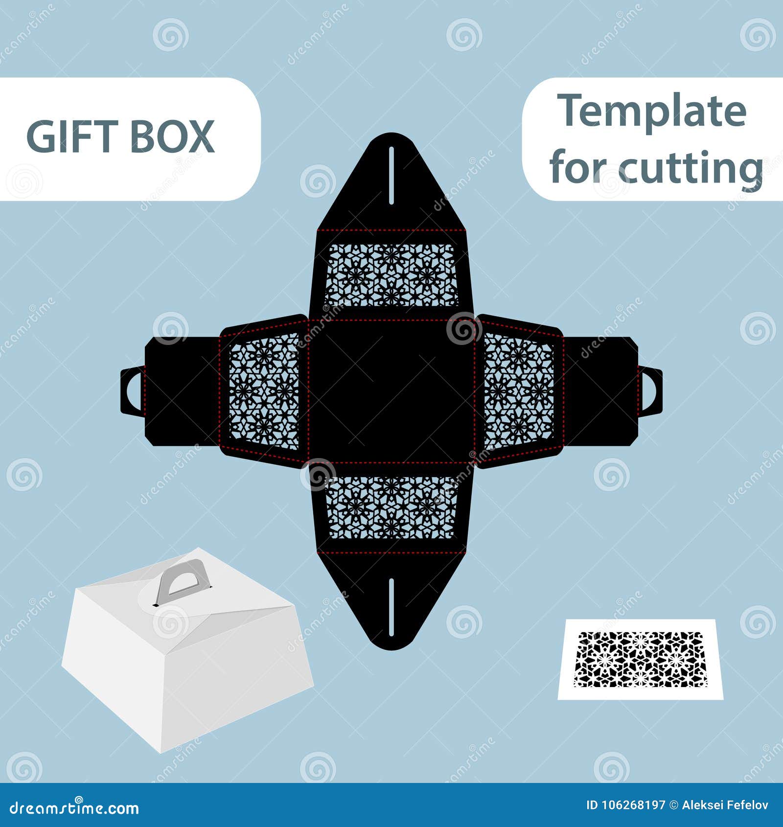 Openwork Gift Paper Box With A Handle, Lace Pattern, Assembly Without ...