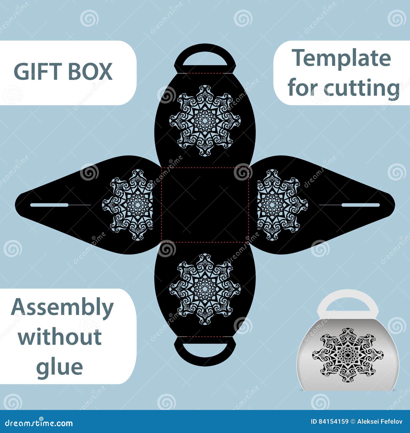Openwork Gift Paper Box With A Handle, Lace Pattern, Cut Out Template ...