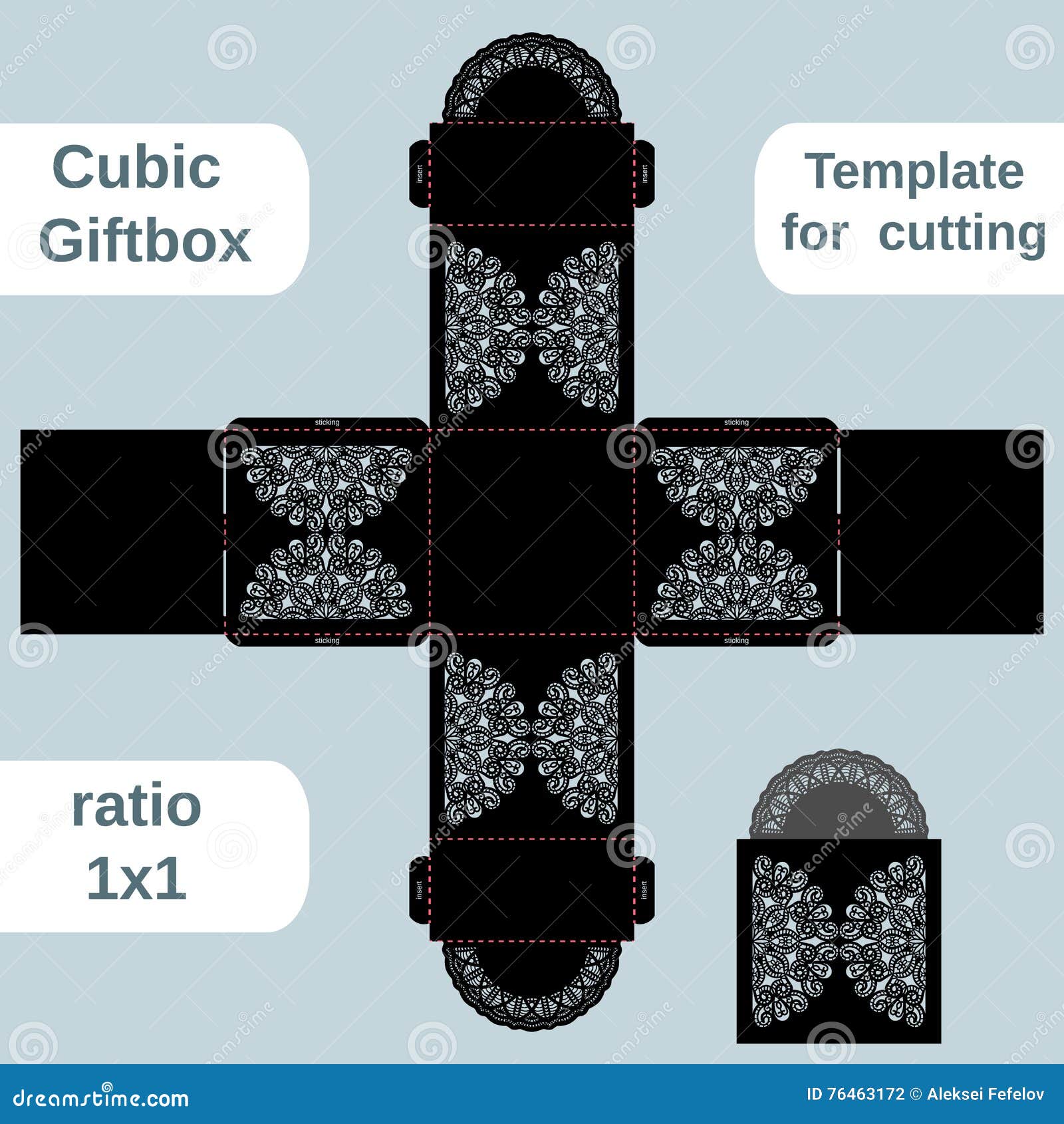 Openwork Gift Paper Box with a Handle, Lace Pattern, Cut Out Template ...