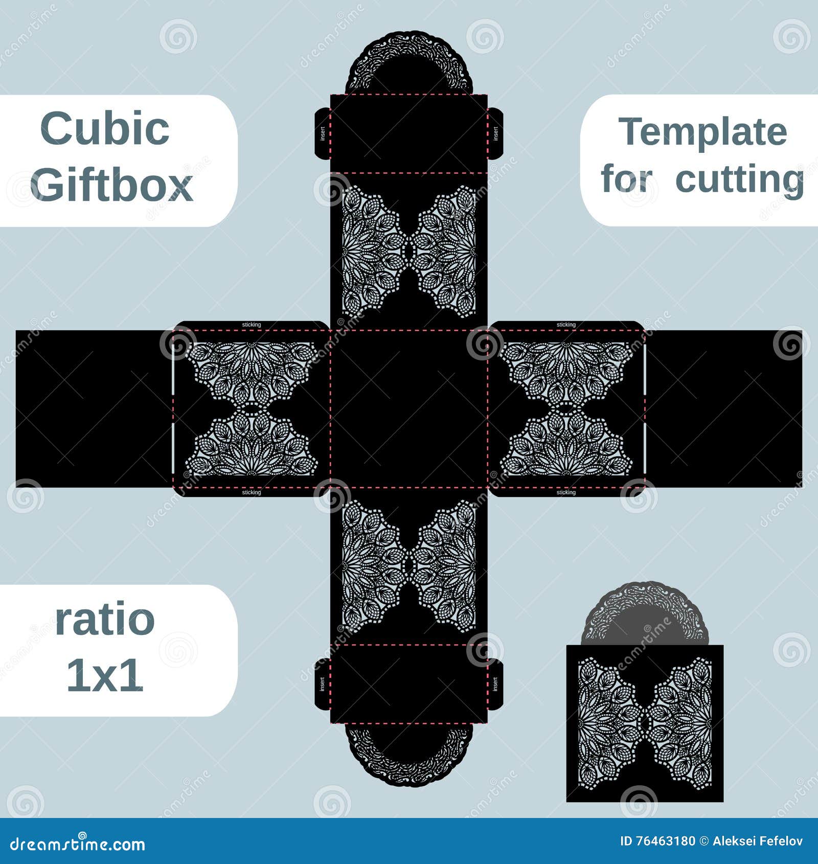 Openwork Gift Paper Box with a Handle, Lace Pattern, Cut Out Template ...